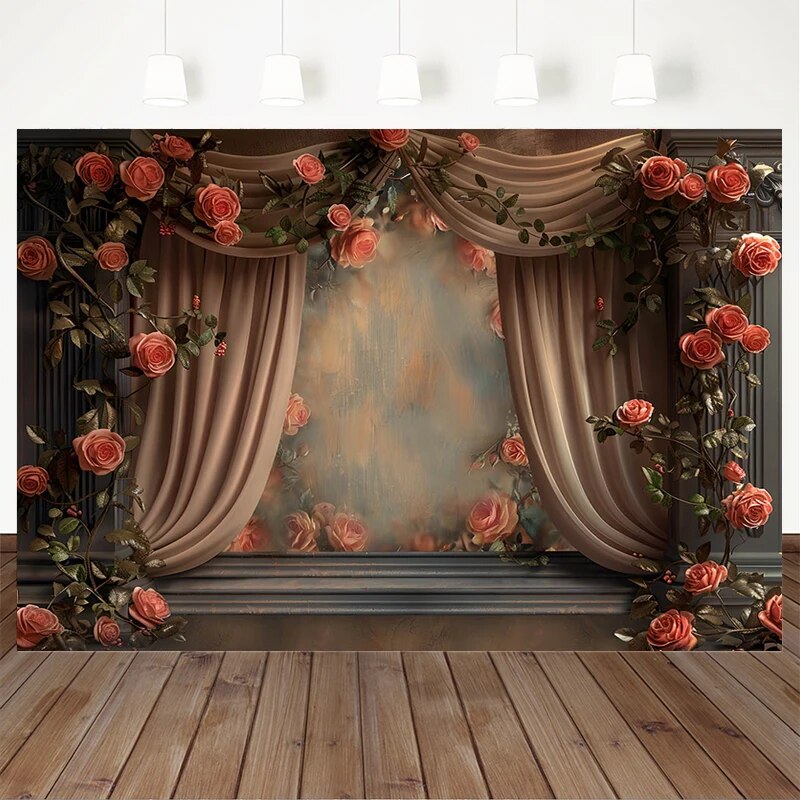 Pink Rose Backdrop For Photography Grey Wall Flower Background ...