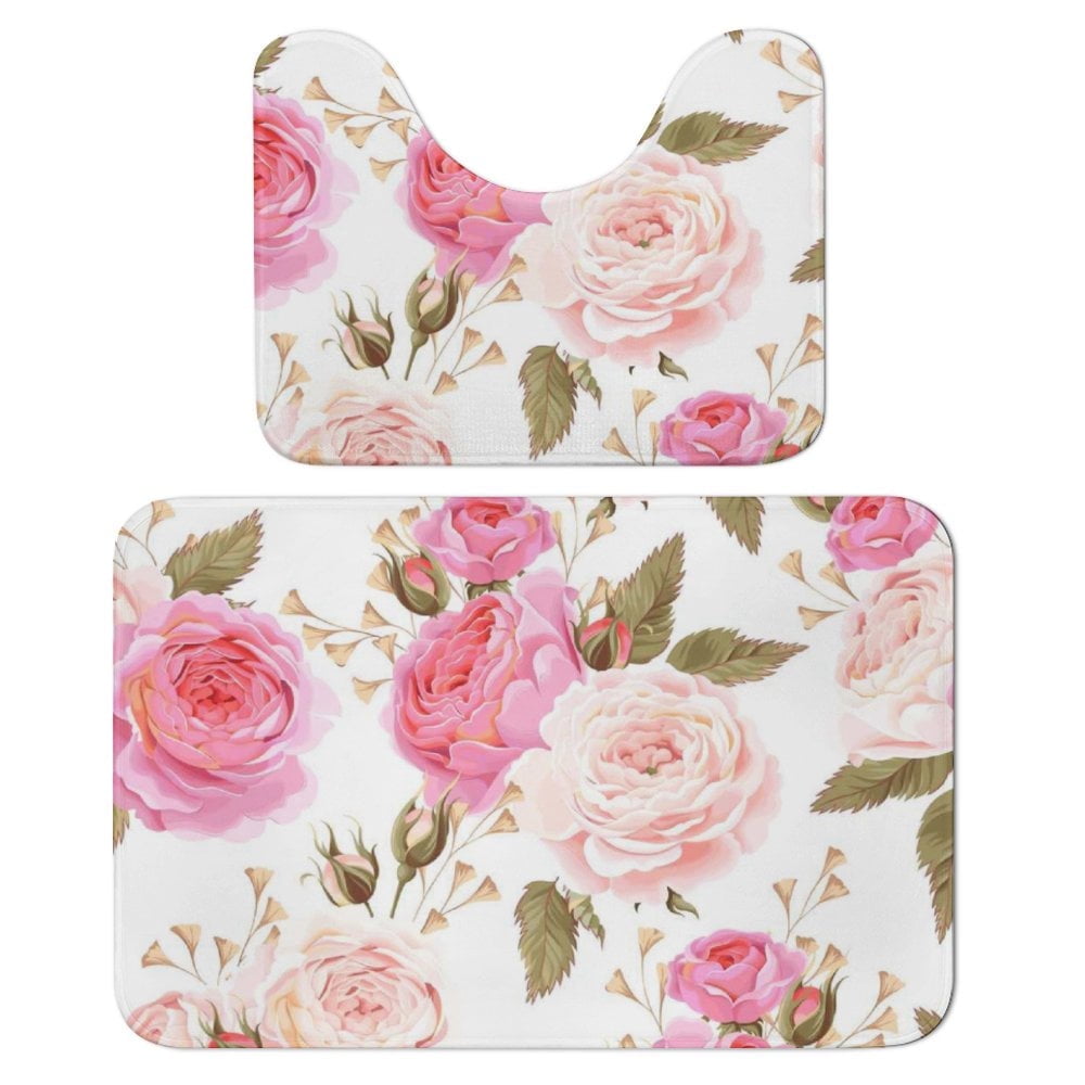 Pink Rose Bathroom Rugs Set 2 Pieces, Bathroom Set - Quick Drying Bath ...
