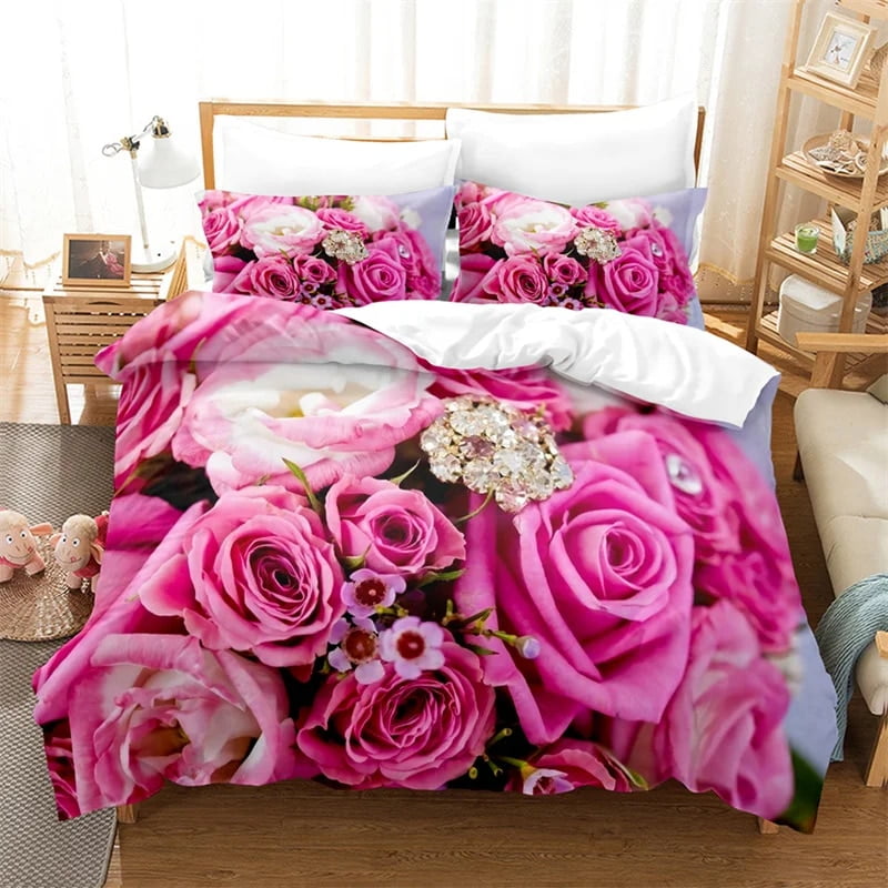 Pink Rose Bedding Set High-grade Duvet Cover Girls King Quilt Cover ...
