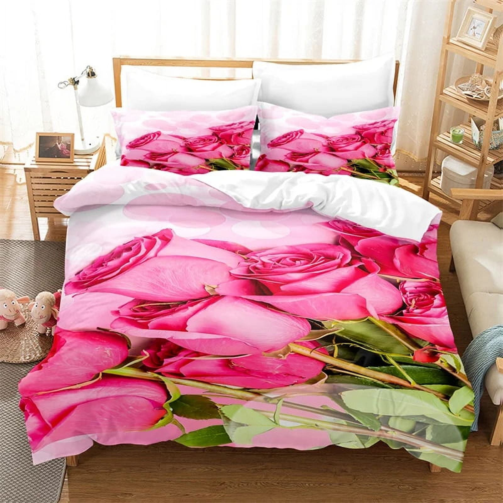Pink Rose Bedding Set Lovers Duvet Cover High Grade Comforter Bedding