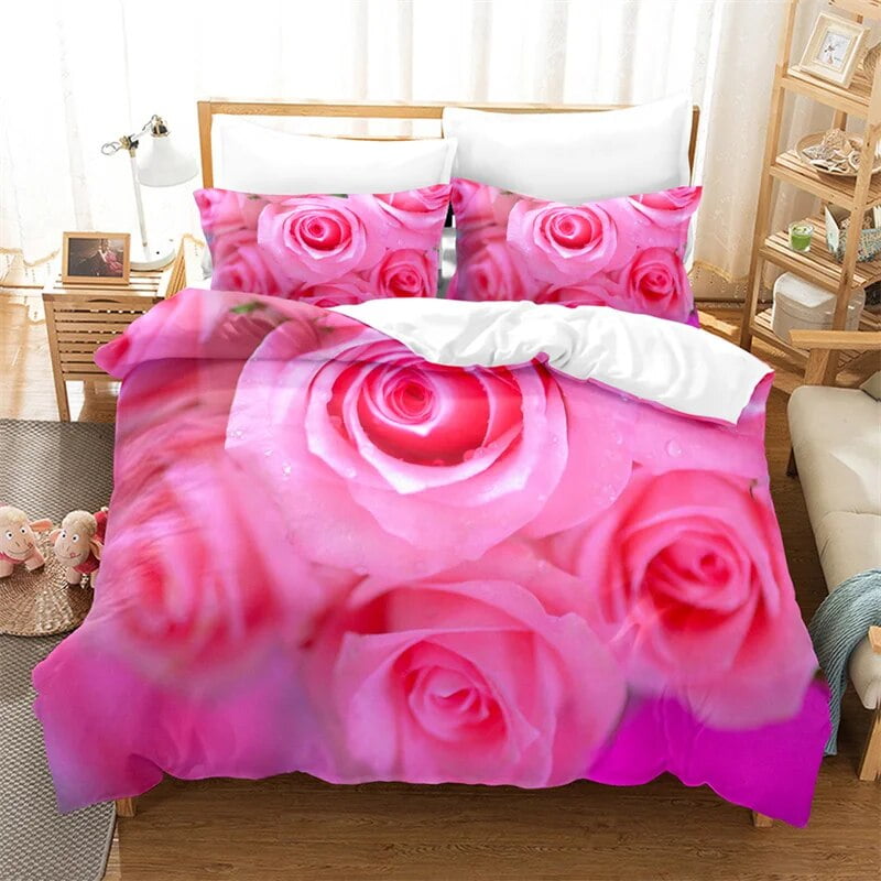 Pink Rose Bedding Set Lovers Rose Duvet Cover Girl，kid‘s Duvet Cover ...