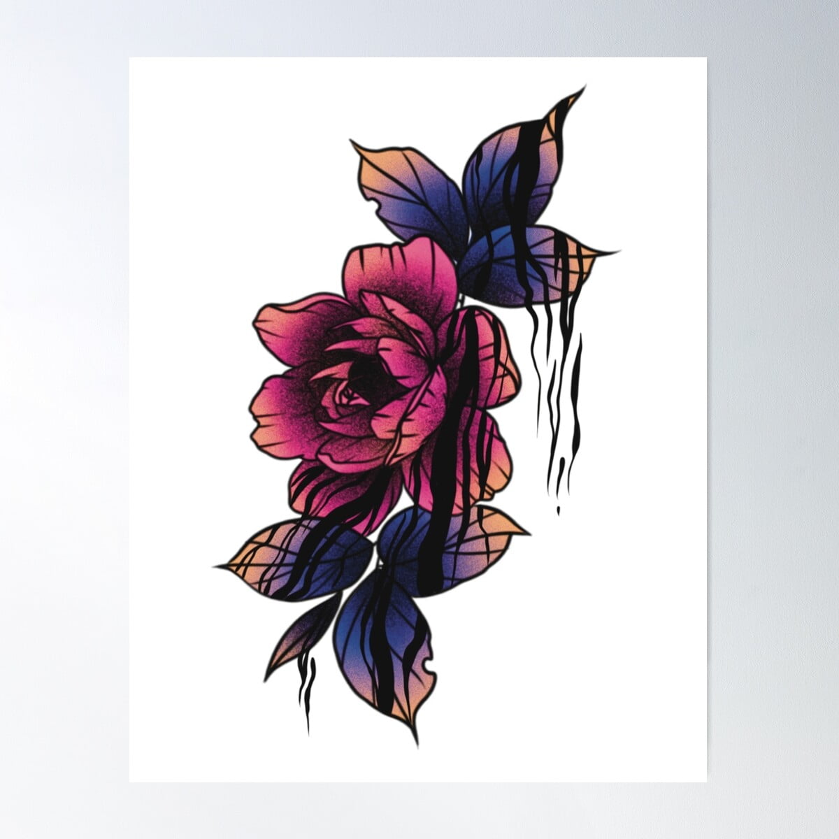 Pink Rose Corrupted Poster Wall Art, Modern Wall Decor For Living Room ...