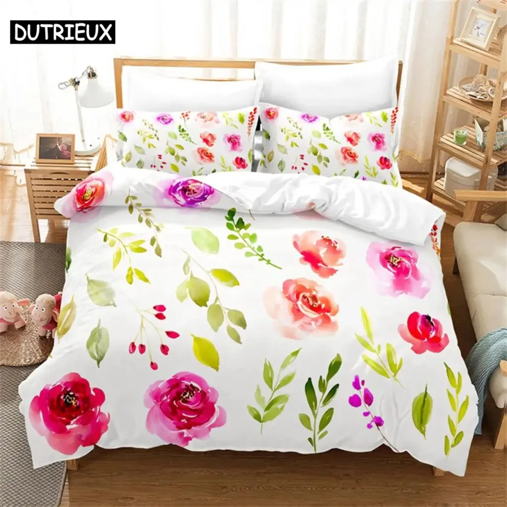 Pink Rose Couple Bedding Set Duvet Cover Kids Bedroom Bed Set Comforter ...