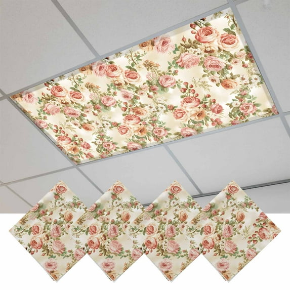 Pink Rose Fall Fluorescent Light Covers, Thanksgiving Vintage Pastoral ...