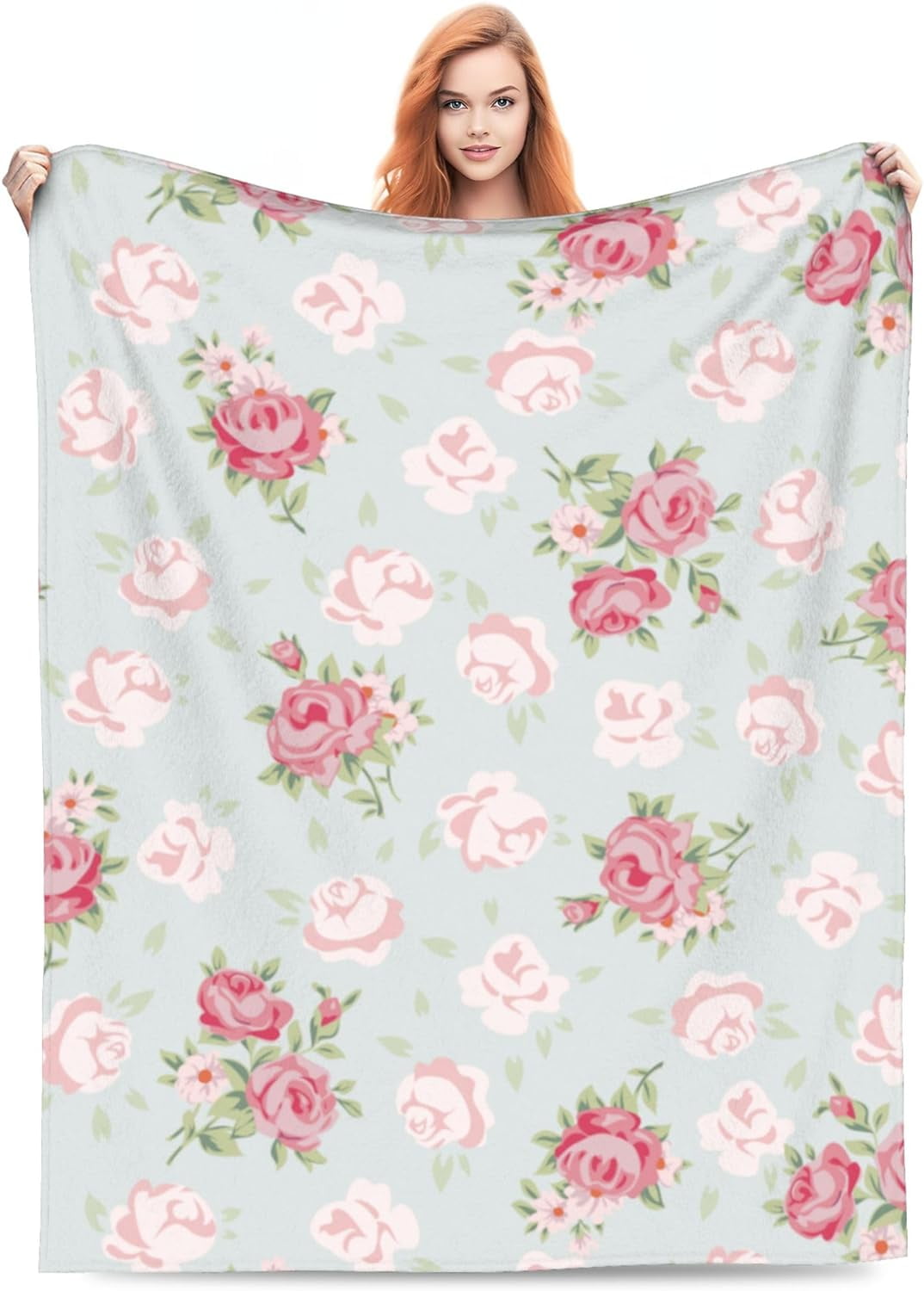 Pink Rose Floral Blanket Gifts for Women Girls Chic Flowers Romantic ...