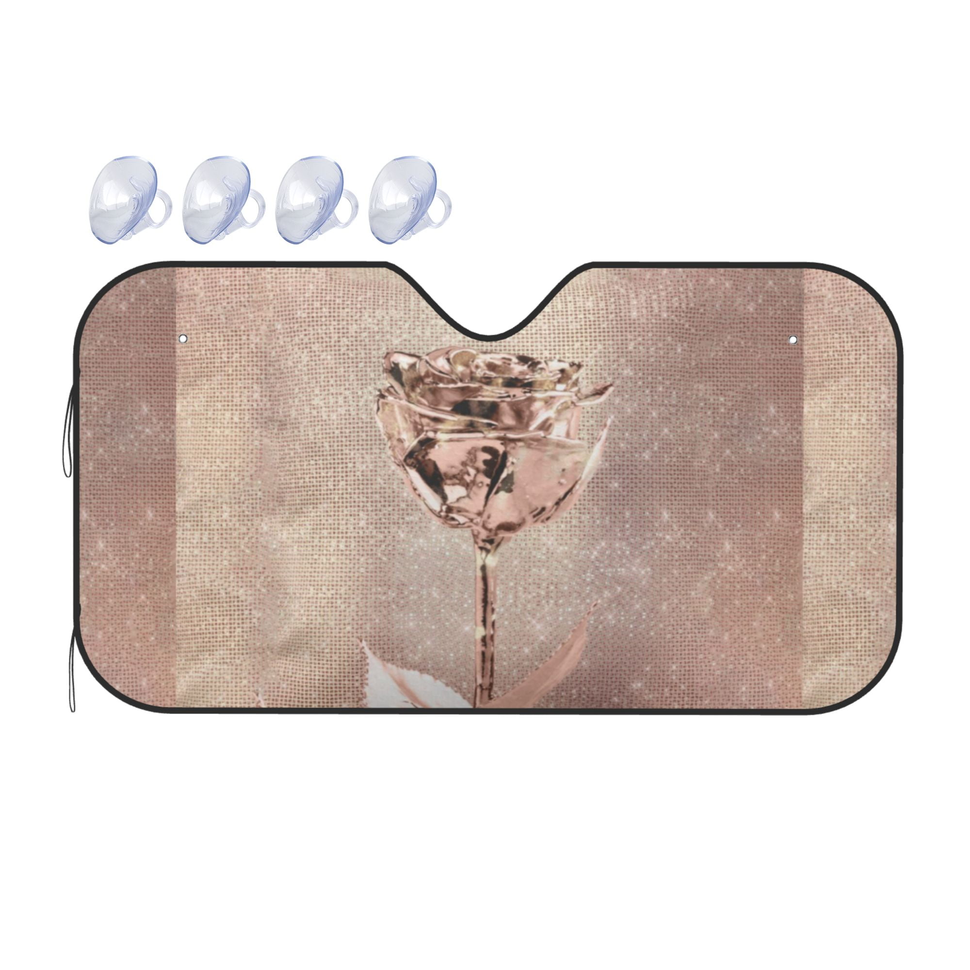 Pink Rose Flower Gold Copper Sequin Sparkly 1-Piece Car Front Window ...