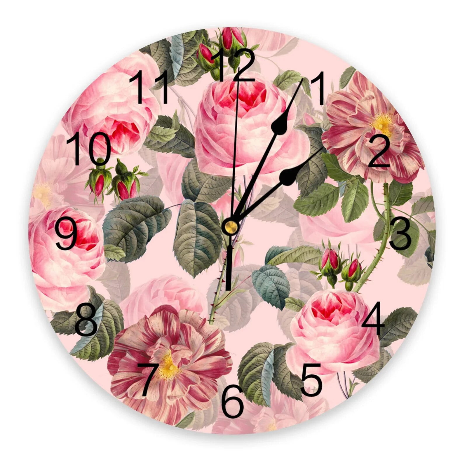 Pink Rose Flower PVC Wall Clock Living Room Decoration Wall Clock ...