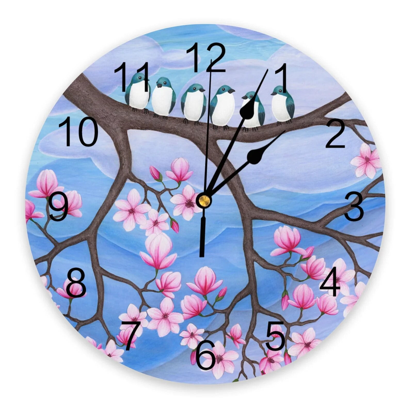 Pink Rose Flower PVC Wall Clock Living Room Decoration Wall Clock ...