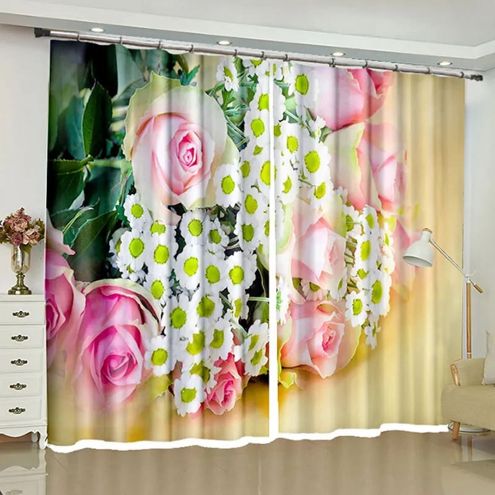 Pink Rose Flower Petals Printed Curtain Large Size W500XH250 for ...