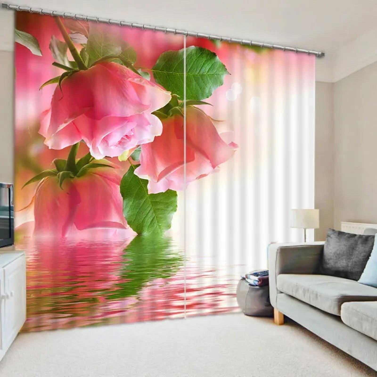 Pink Rose Flower Petals Printed Curtain Large Size W500XH250 for ...