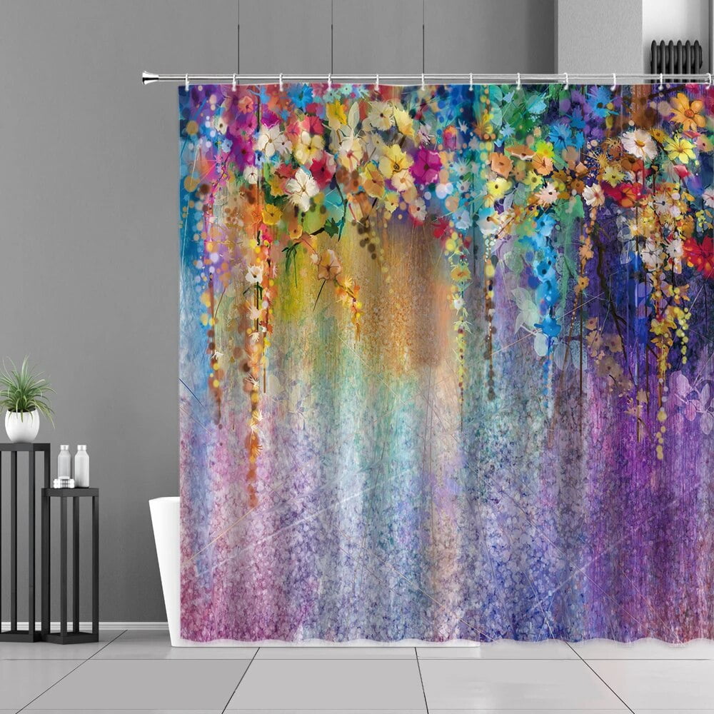 Pink Rose Flower Shower Curtains Spring Plant Floral Green Leaves ...
