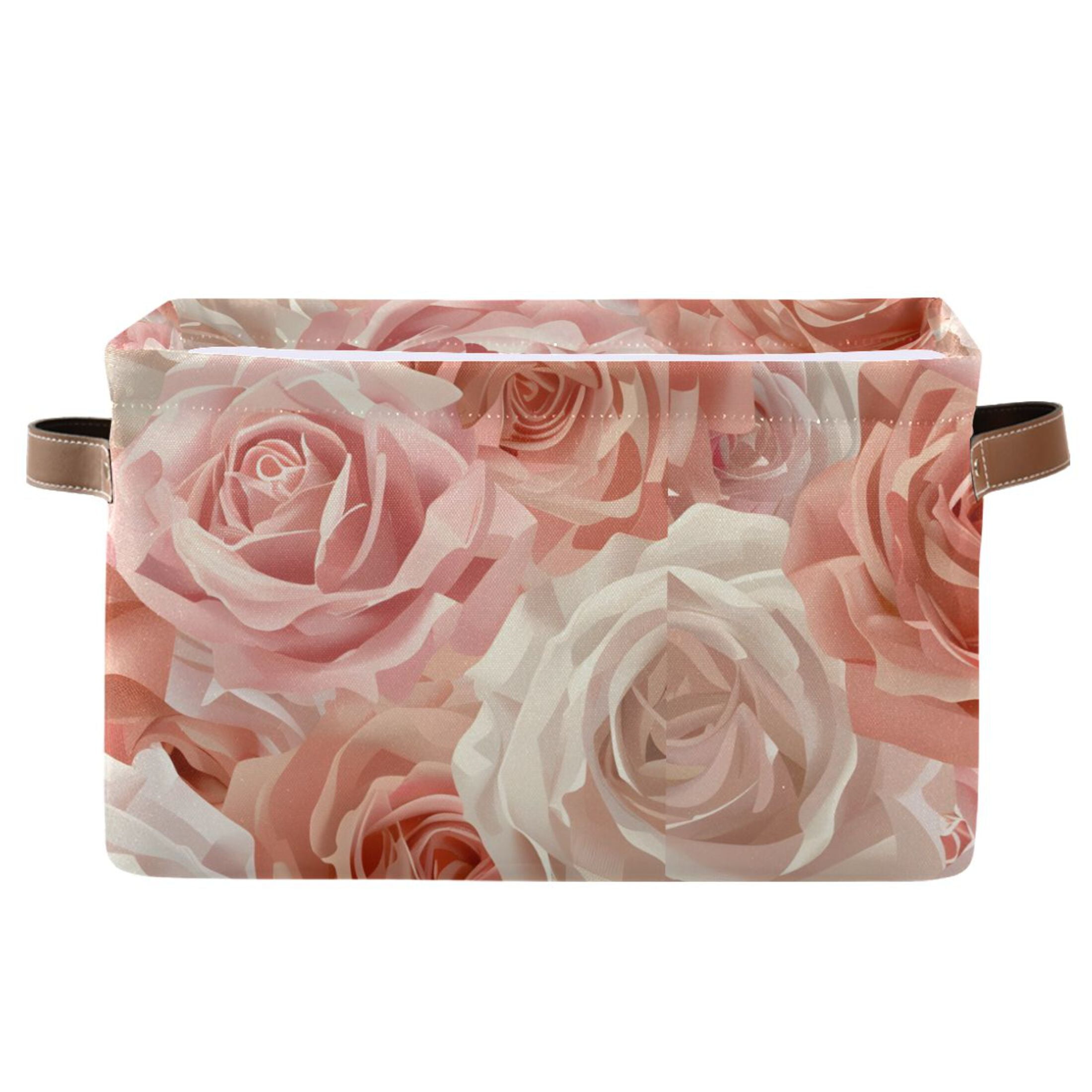 Pink Rose Flower Storage Basket Large Foldable Storage Bin Laundry ...