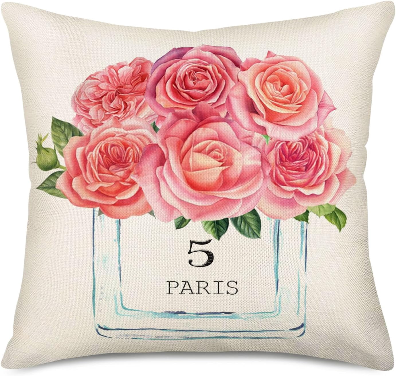 Pink Rose Flower Throw Pillow Cushion Cover Modern French Paris Perfume ...