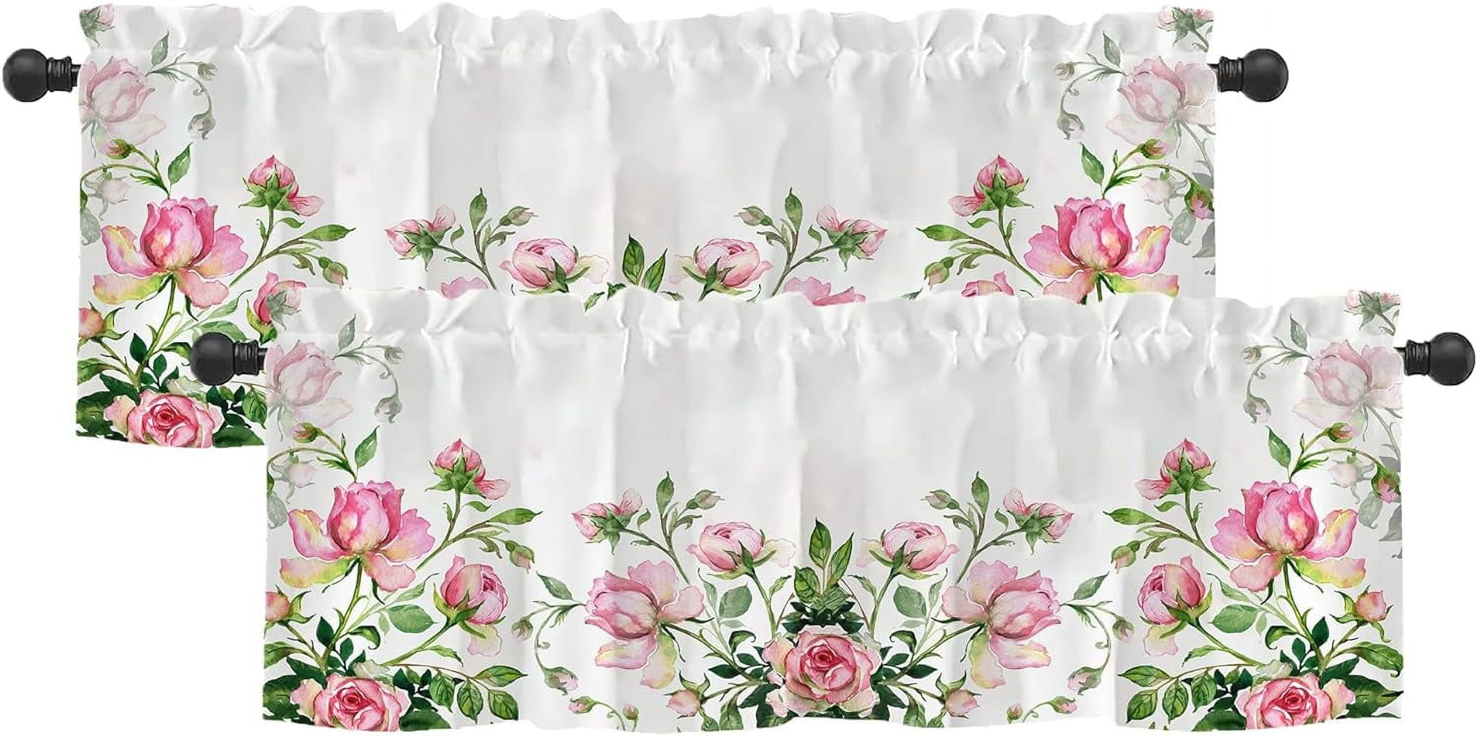 Pink Rose Flower Window Valance for Kitchen Dining Room Romantic Floral ...