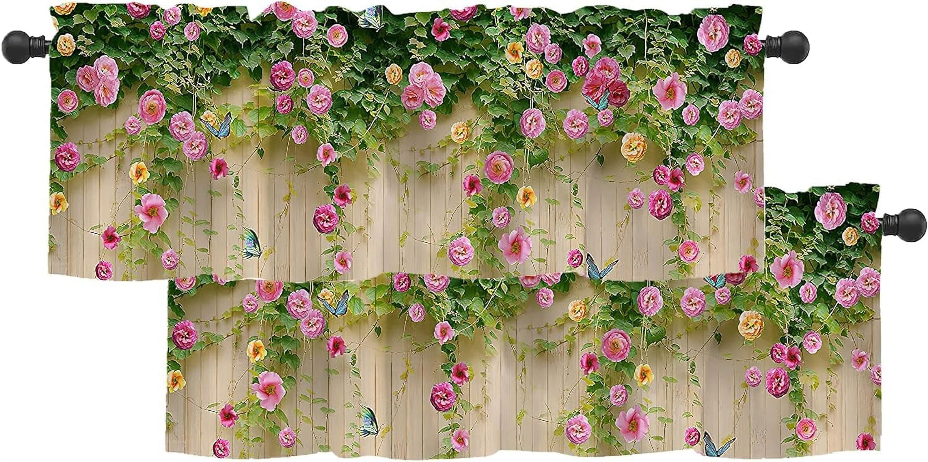 Pink Rose Flower Window Valance for Kitchen Dining Room Romantic Floral ...