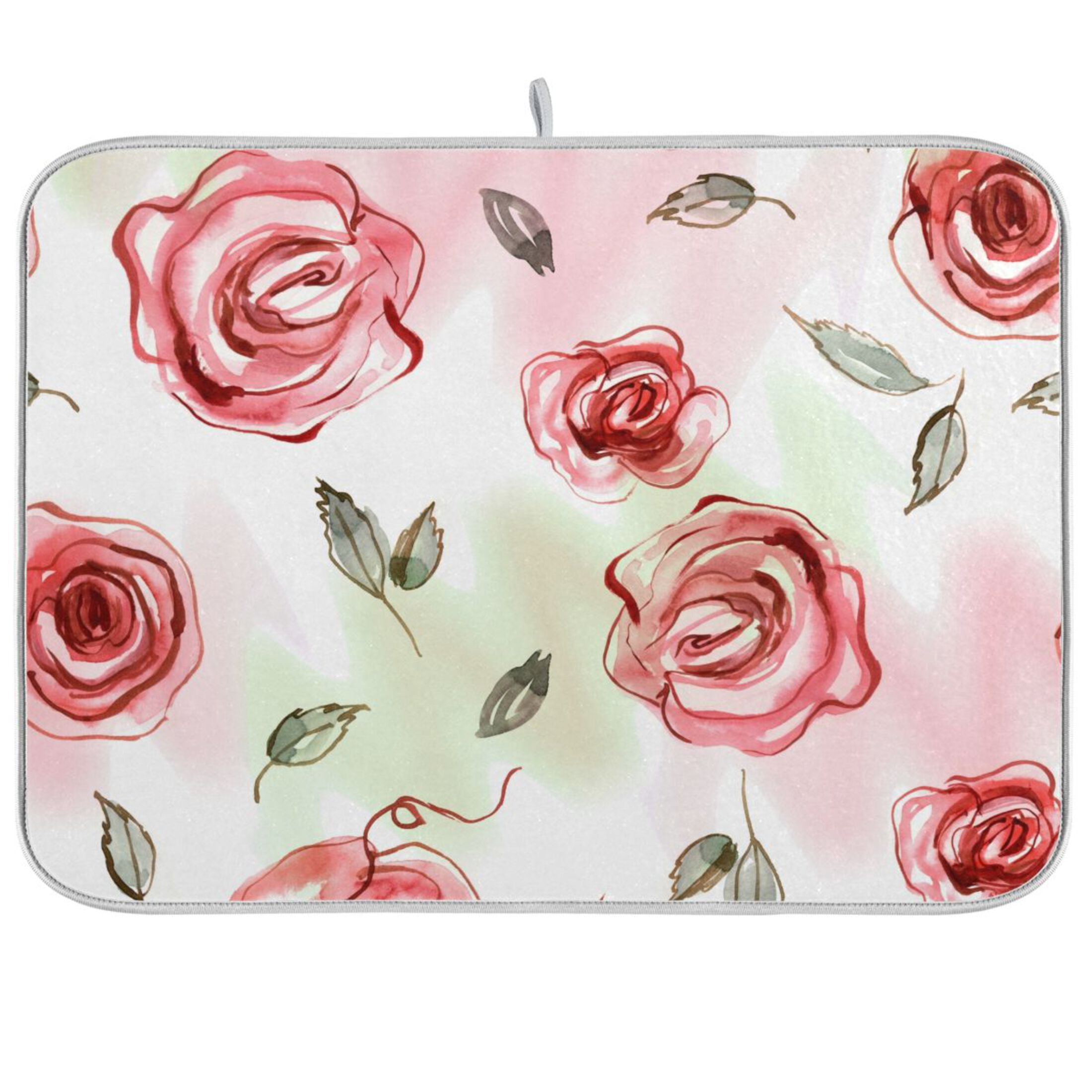 Pink Rose Flower and Leaves Dish Drying Mat Microfiber Kitchen Pad ...
