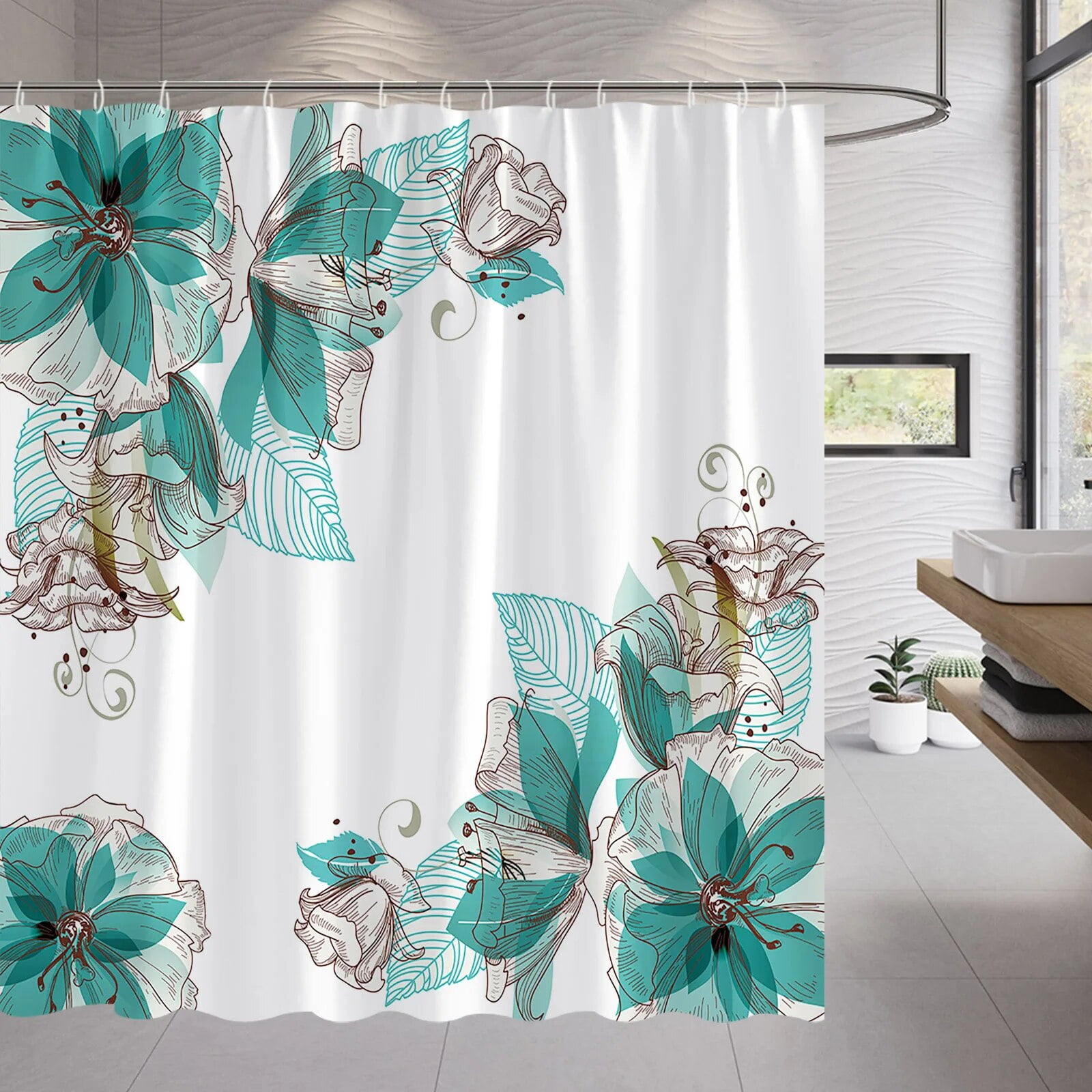 Pink Rose Flowers Grey Shower Curtain Spring Floral Plants Print Cloth ...