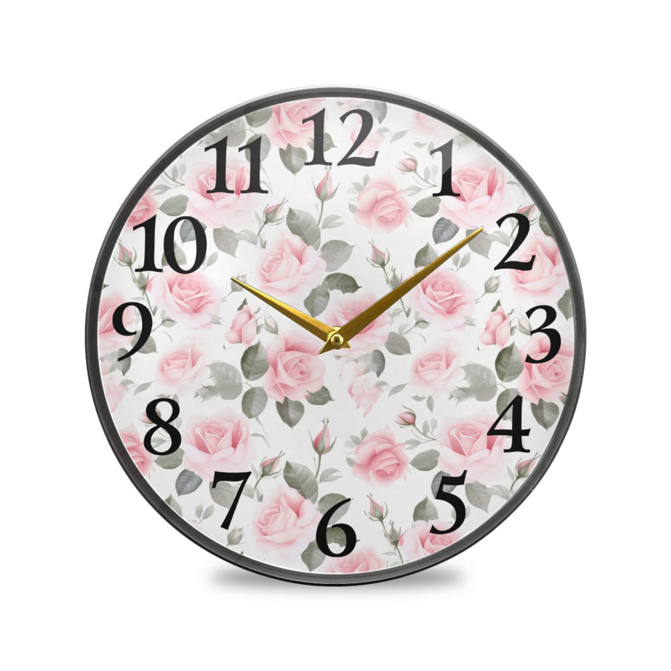Pink Rose Flowers Wall Clocks Battery Operated 9.5 Inch Round Clock ...