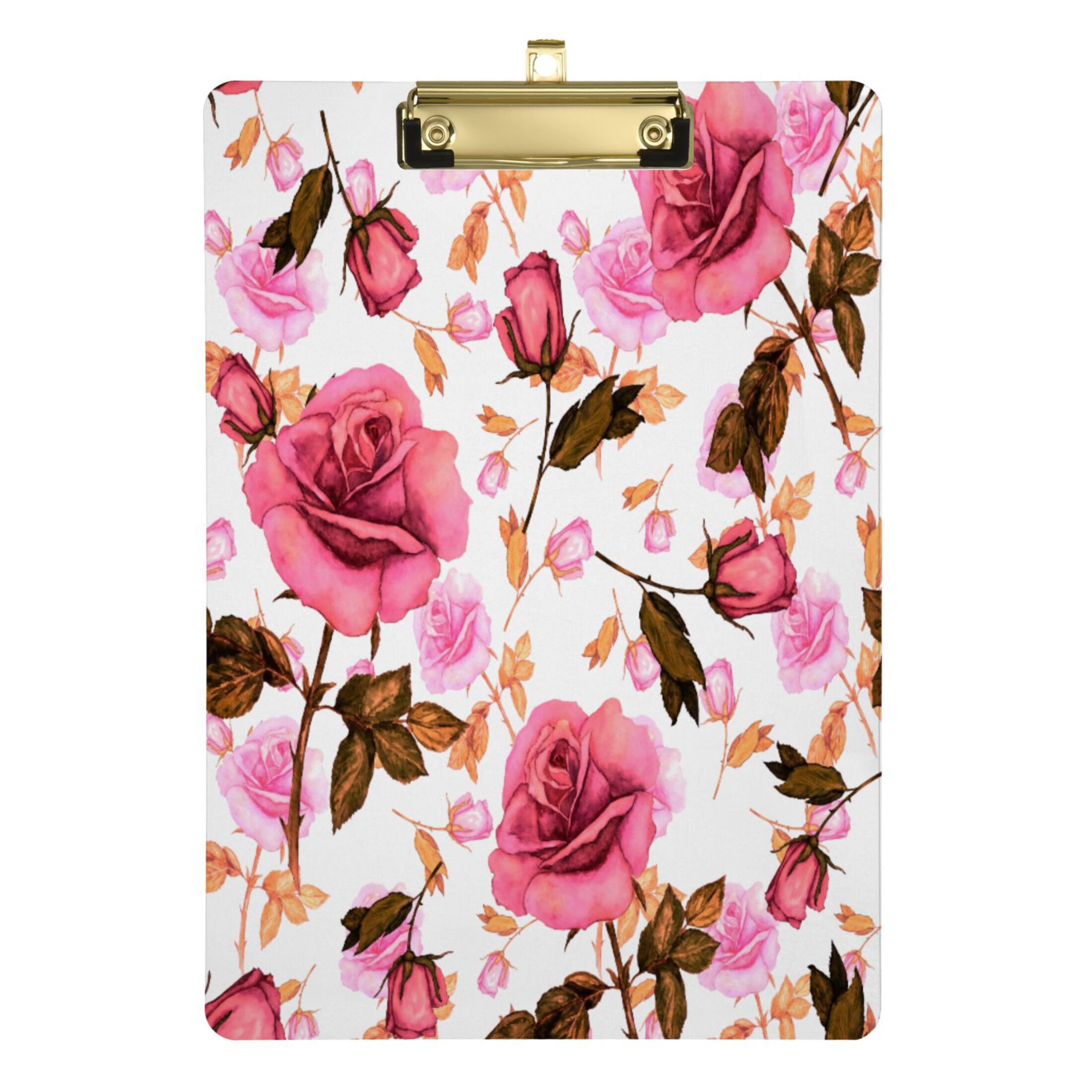 Pink Rose Flowers with Gold Acrylic Clipboards A4 Standard Letter Size ...