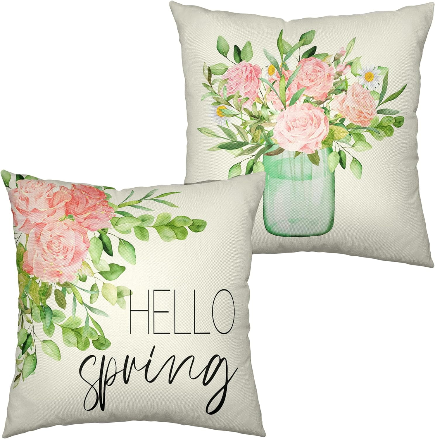 Pink Rose Garden Pillow Shams 16x16 Spring Summer Floral Decorative ...