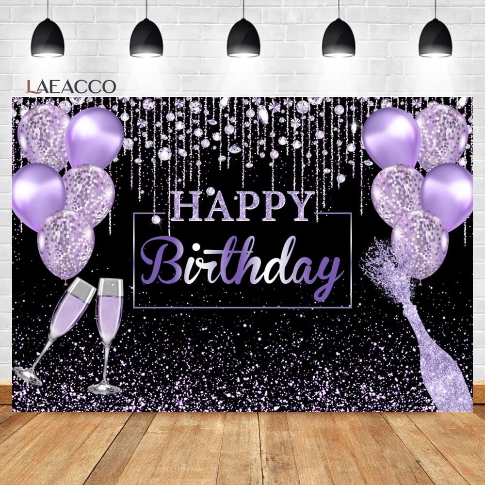 Pink Rose Gold Birthday Backdrop Glitter Dots Diamonds Balloons High ...