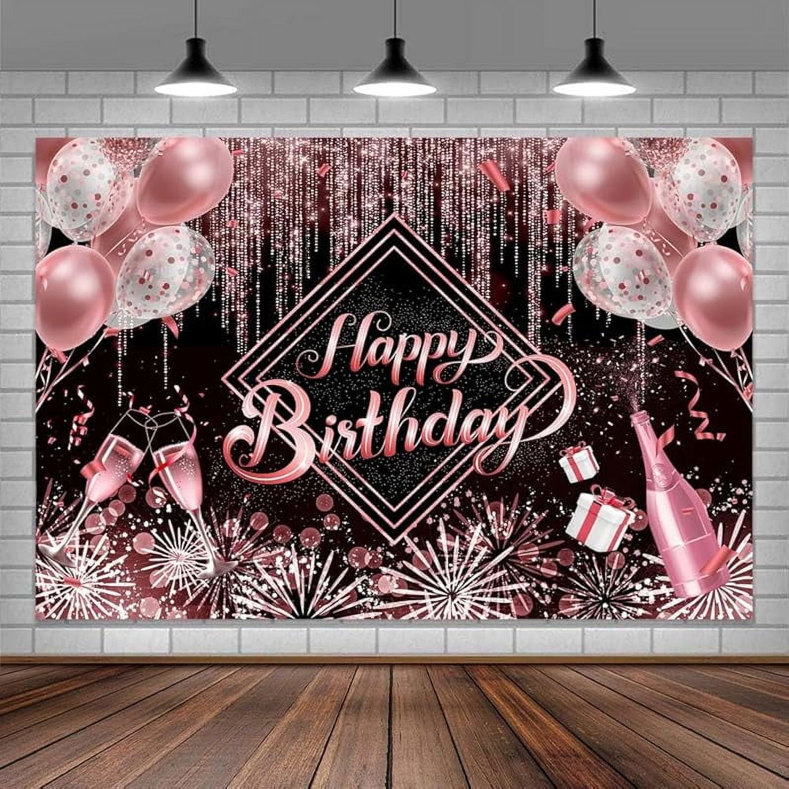 Pink Rose Gold and Black Birthday Backdrop Banner Birthday Party ...