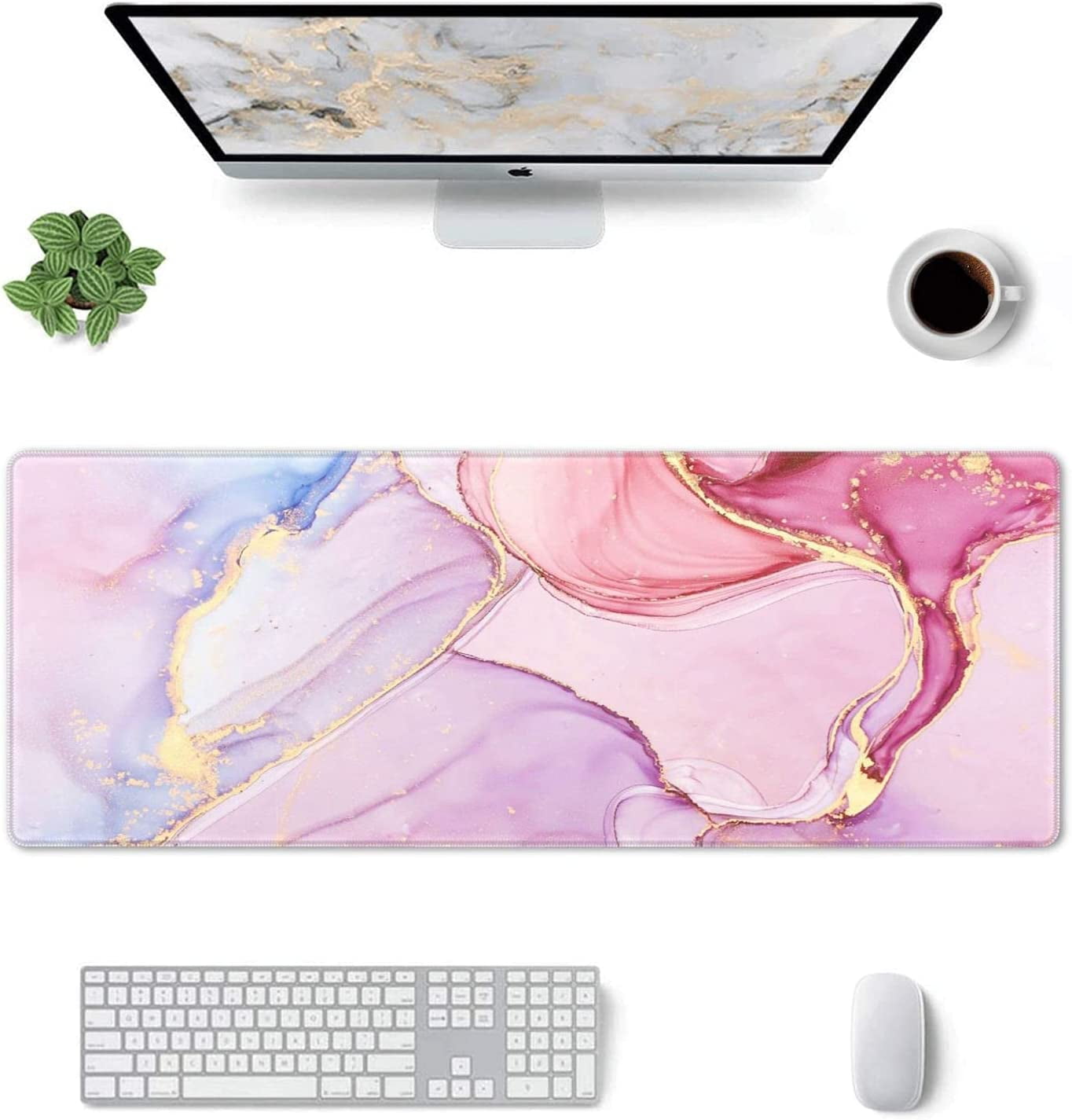 Pink Rose Gold Mouse Pad Gaming with Stitched Edges, Extra Big Mousepad ...
