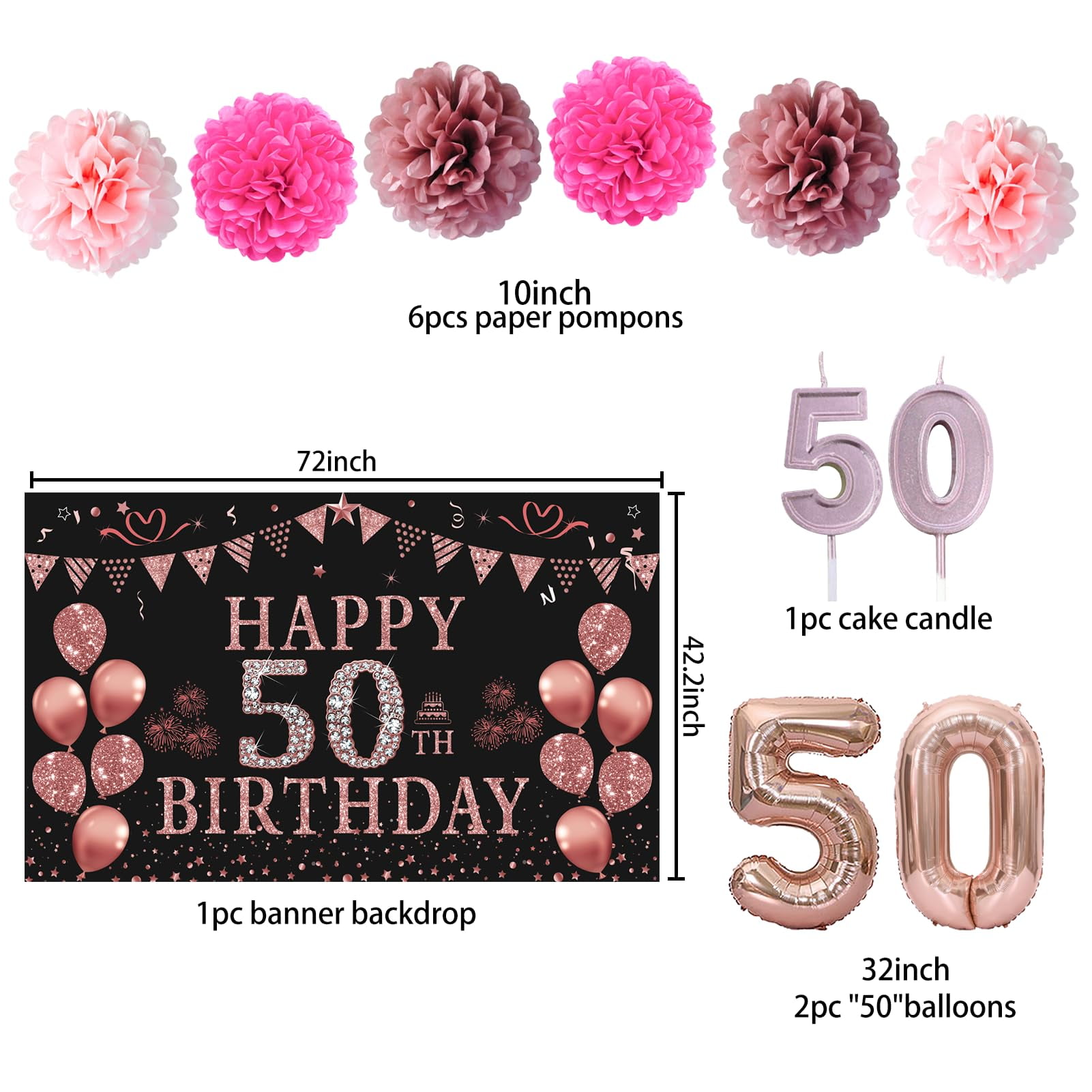 Trgowaul 50th BirthdayUMRT Decorations for Women, 21pcs Rose Gold Happy ...