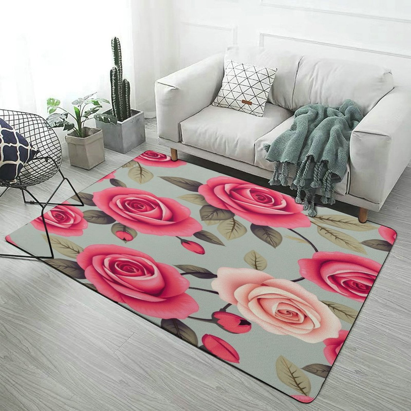 Pink Rose Pattern(4) Carpet Rug for Bedroom Living Room Home Sofa ...