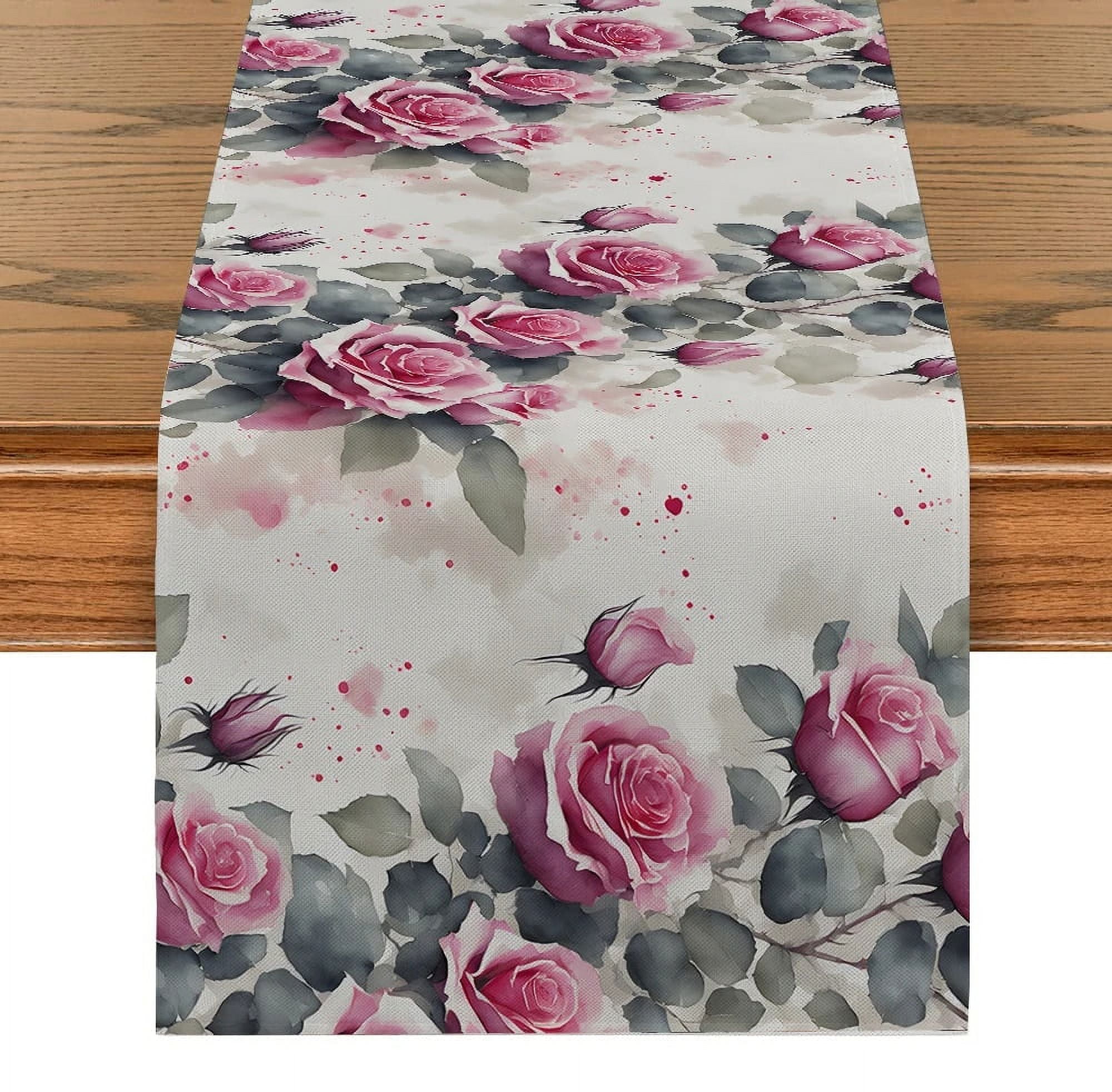 Pink Rose Pattern Table Runner Home Wedding Table Mat Centerpieces Home ...
