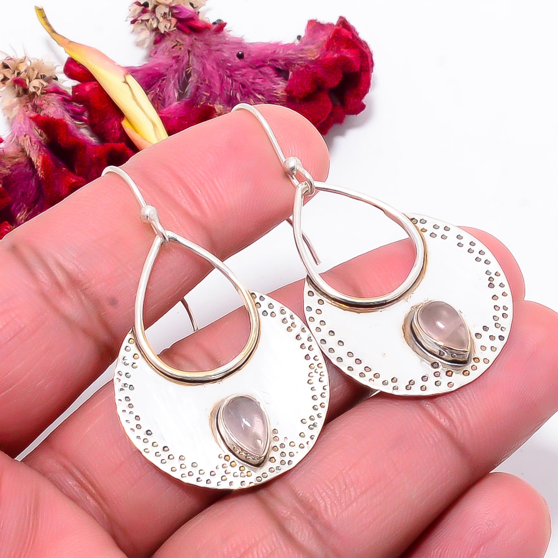 Pink Rose Quartz - Brazil 925 Sterling Silver Handmade Earring 1.87 ...