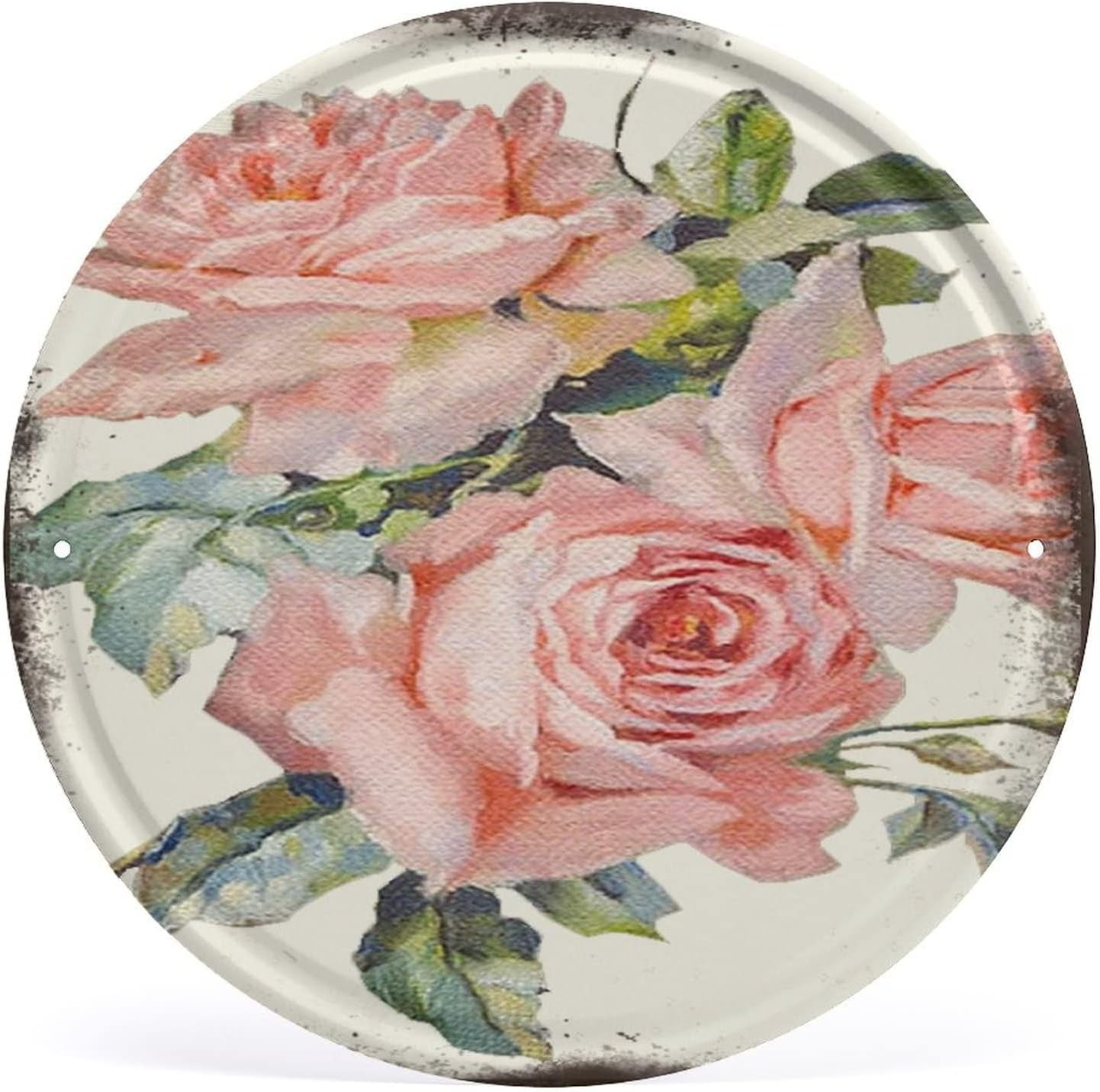 Pink Rose Round Metal Tin sign Rustic Garden Plant Floral wall decor ...