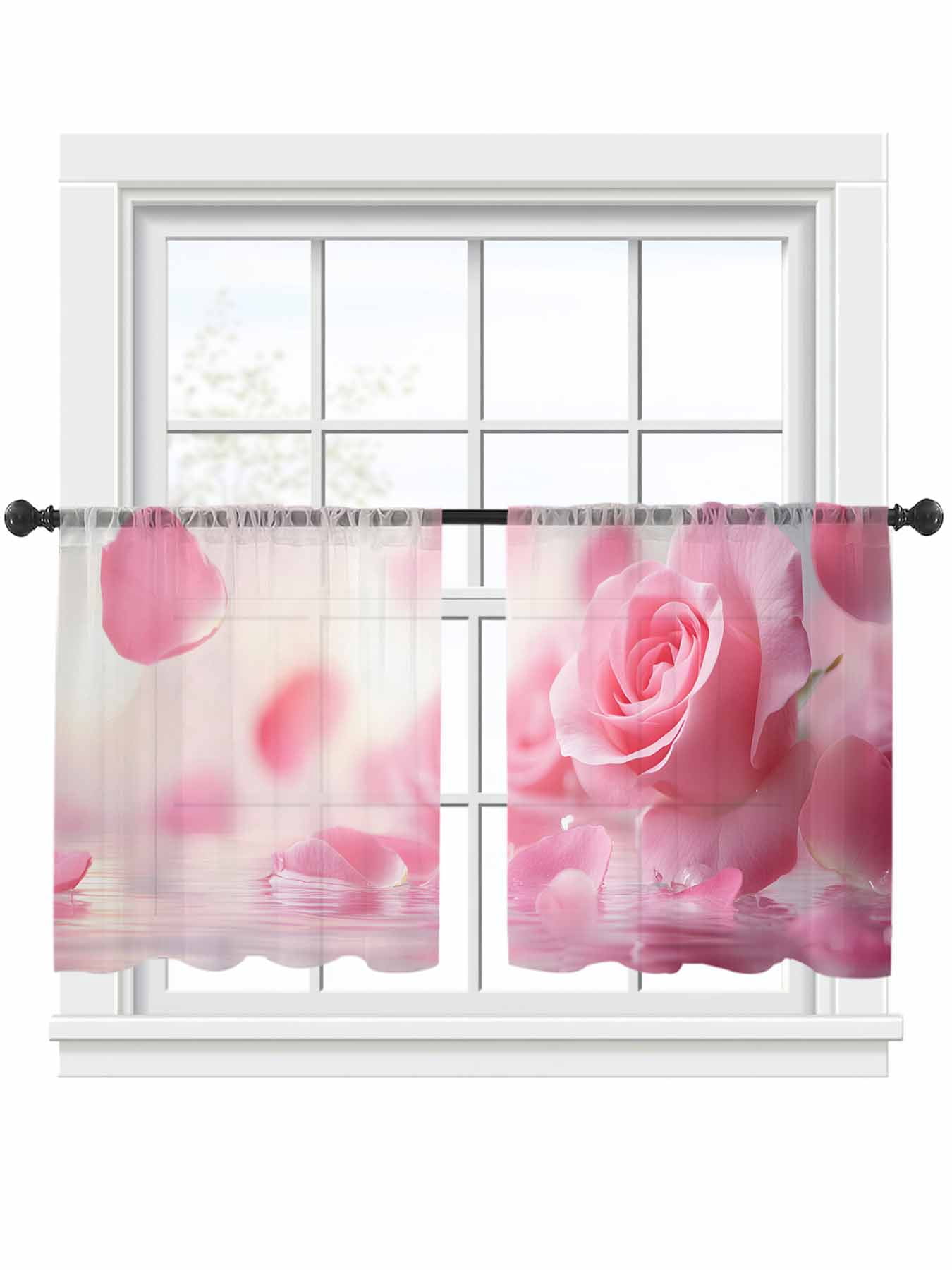 Pink Rose Sheer Curtains 2 Panels Set Floral Reflection Sheer Window ...