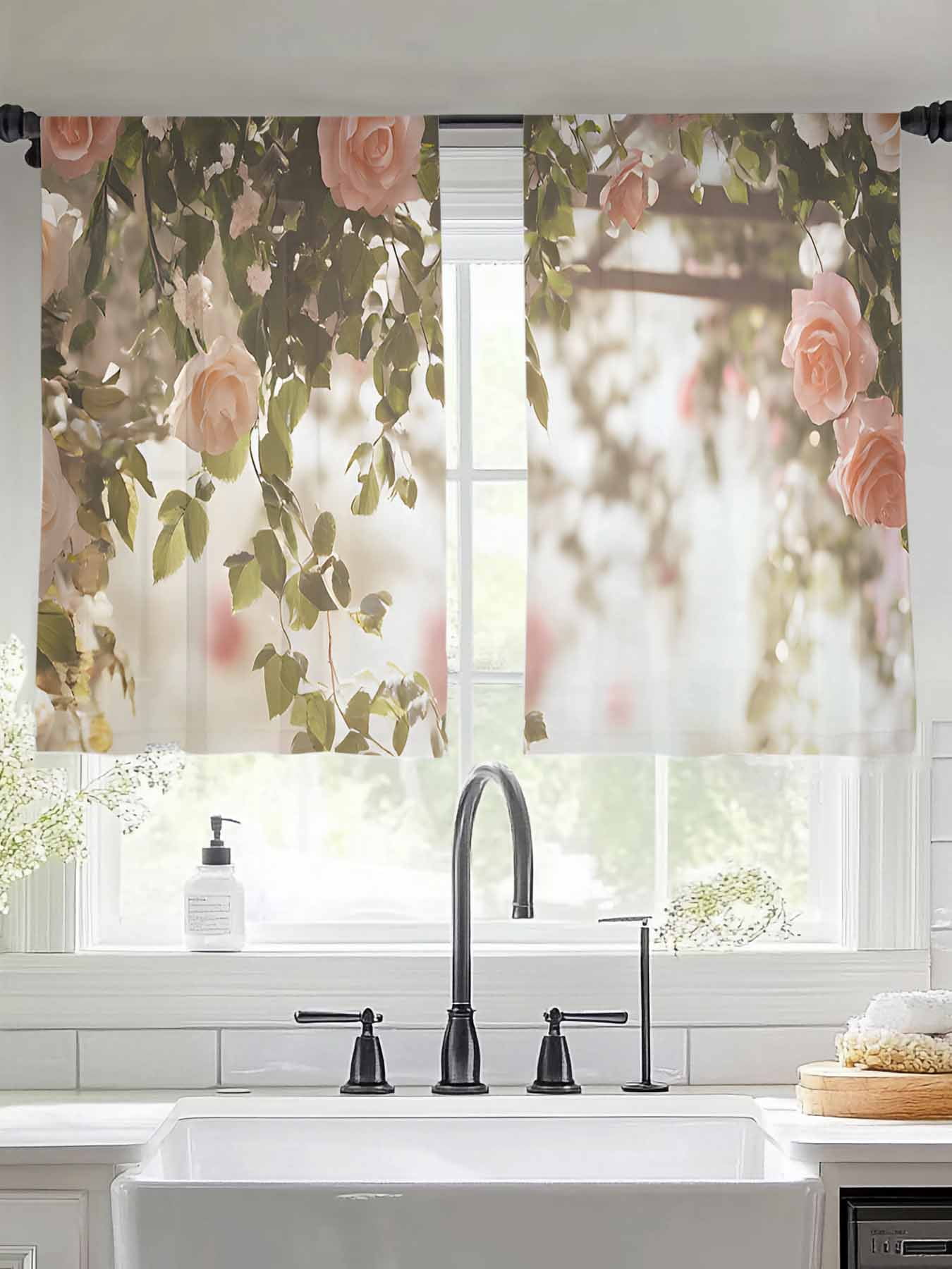 Pink Rose Spring Floral Sheer Curtains for Living Room Bedroom Summer ...