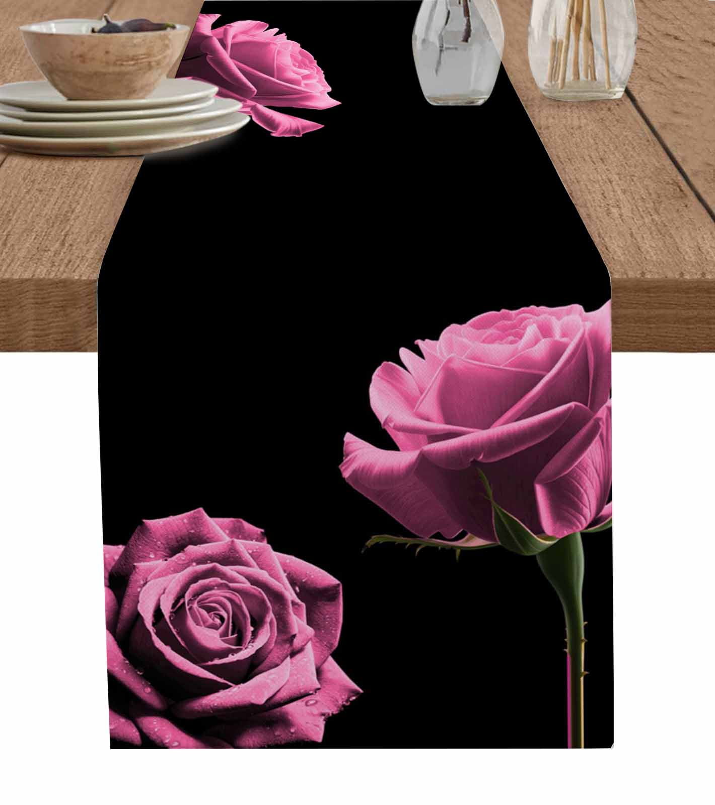 Pink Rose Table Runner 36 Inches, Vintage Abstract Garden Flower Floral ...
