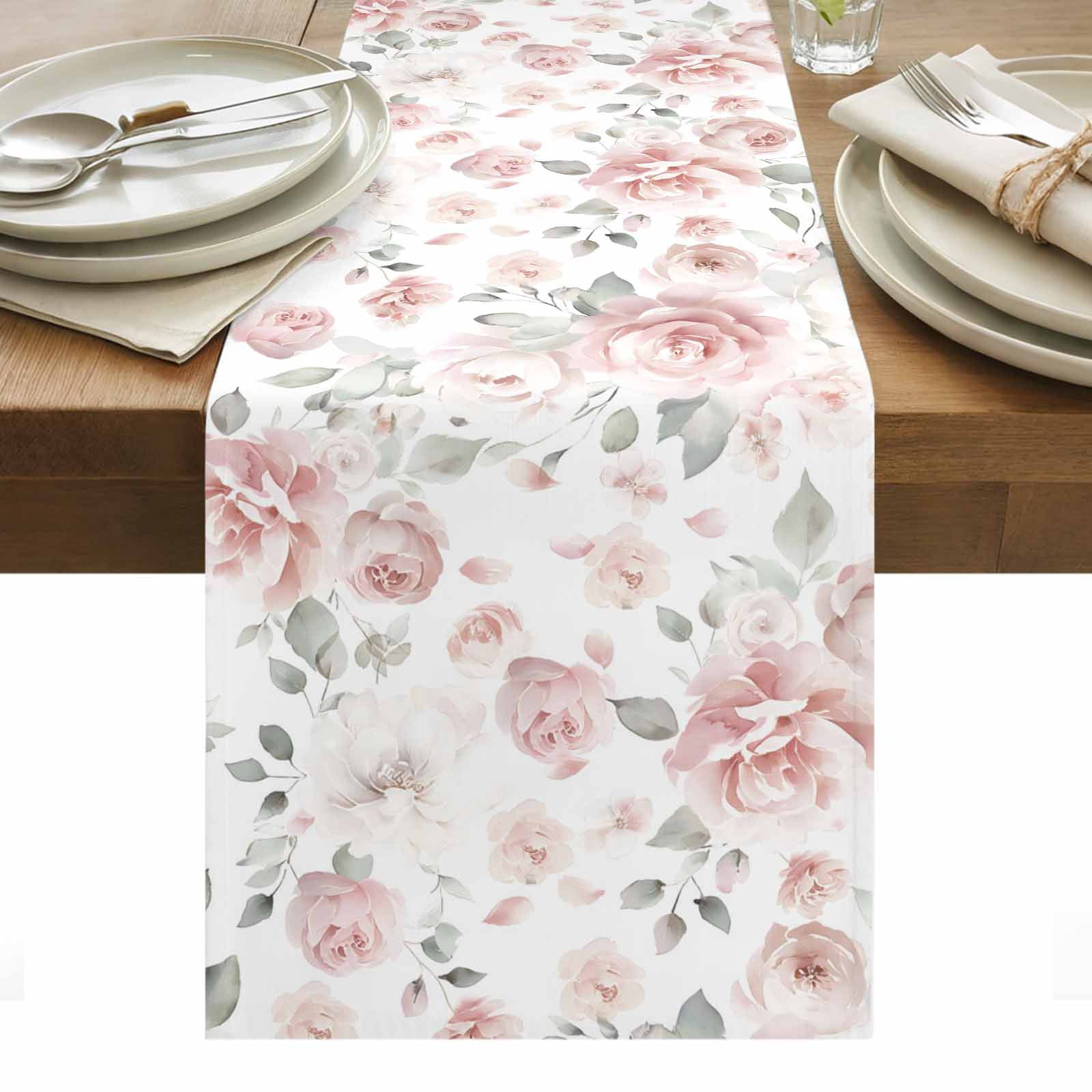 Pink Rose Table Runner - 90 Inch Long, Kitchen Dining Table Runner ...