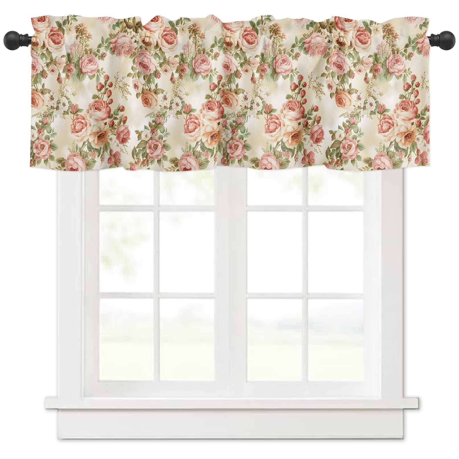 Pink Rose Valances for Windows Farmhouse Kitchen Curtains Valances Rod ...