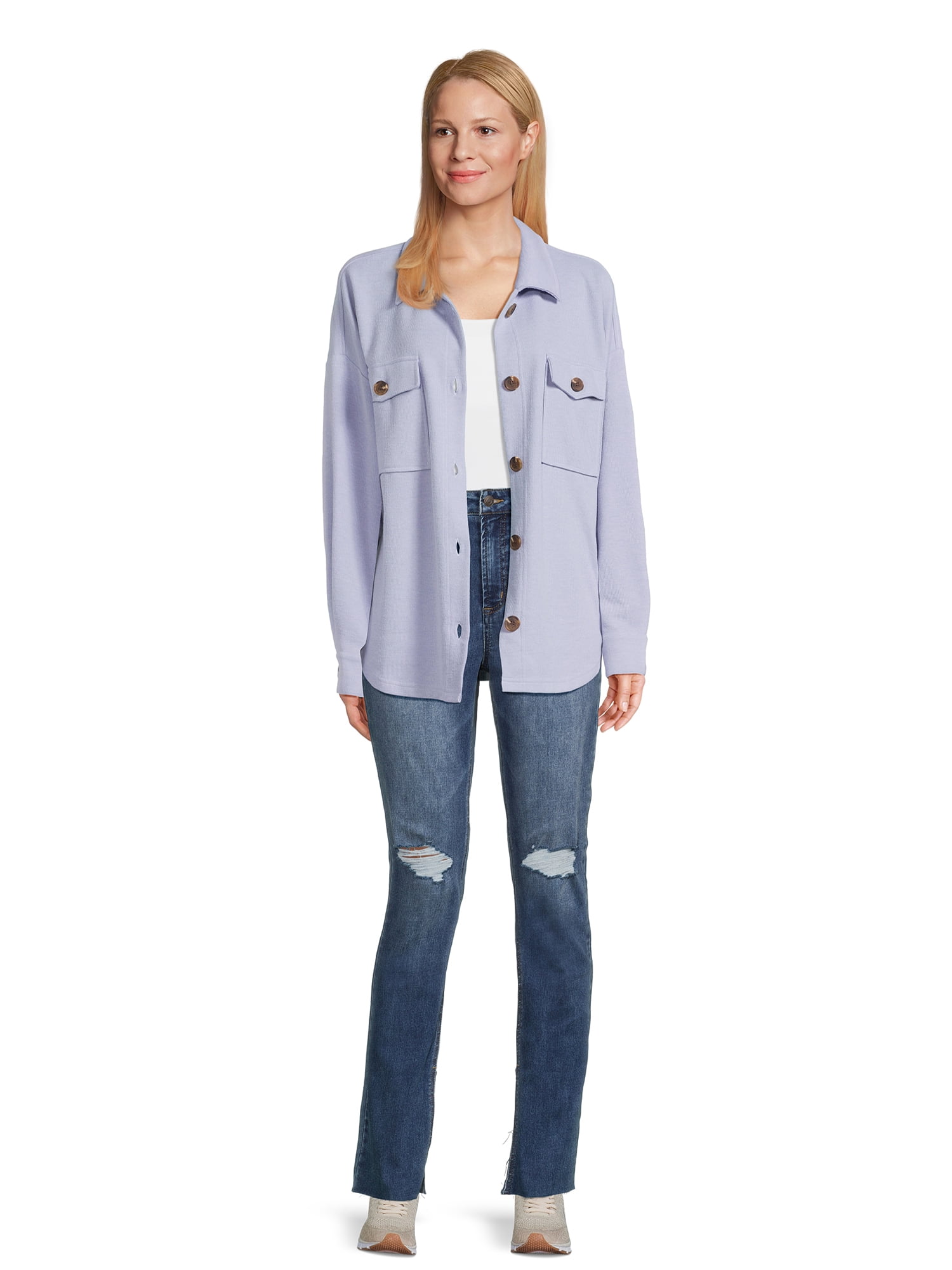 Pink Rose Women's Button-Front Shacket with Long Sleeves - Walmart.com