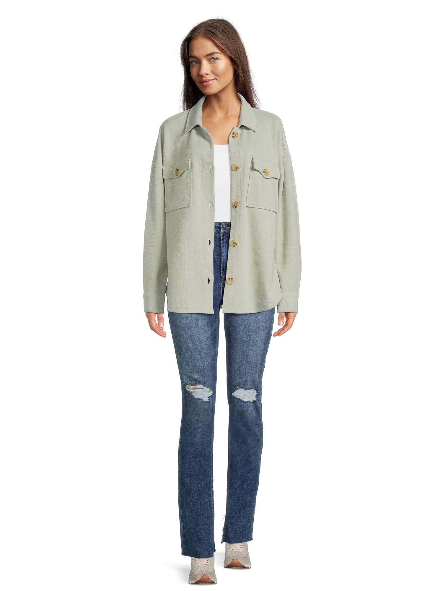 Pink Rose Women's Button-Front Shacket with Long Sleeves - Walmart.com