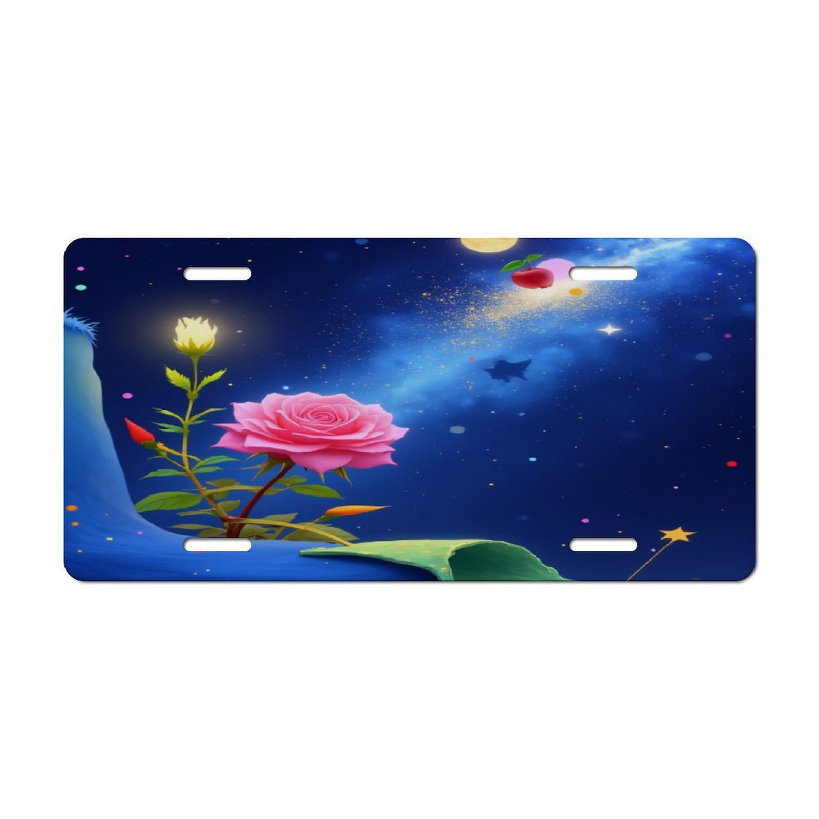 Pink Rose in Starry Night License Plate Lightweight Aluminum Automotive ...