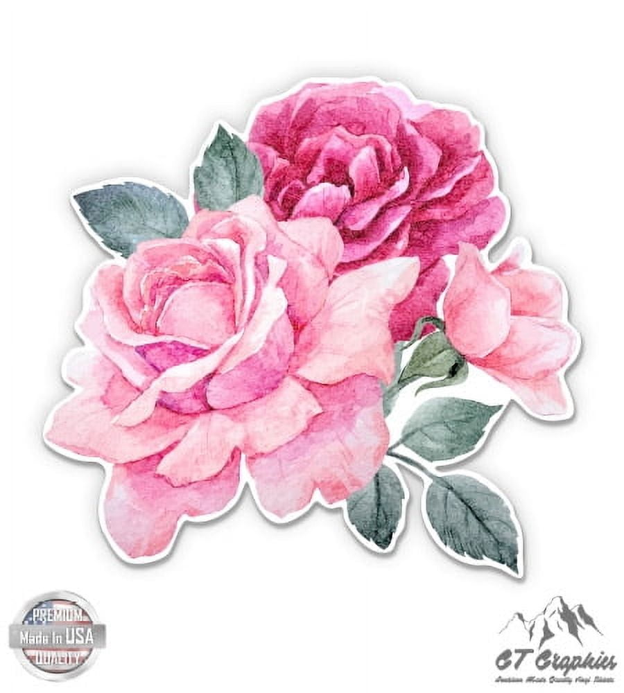 Pink Roses - 3" Vinyl Sticker - For Car Laptop I-Pad Phone Helmet Hard ...