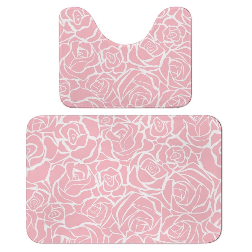 Pink Roses Bathroom Rugs Set 2 Pieces, Bathroom Set - Quick Drying Bath ...