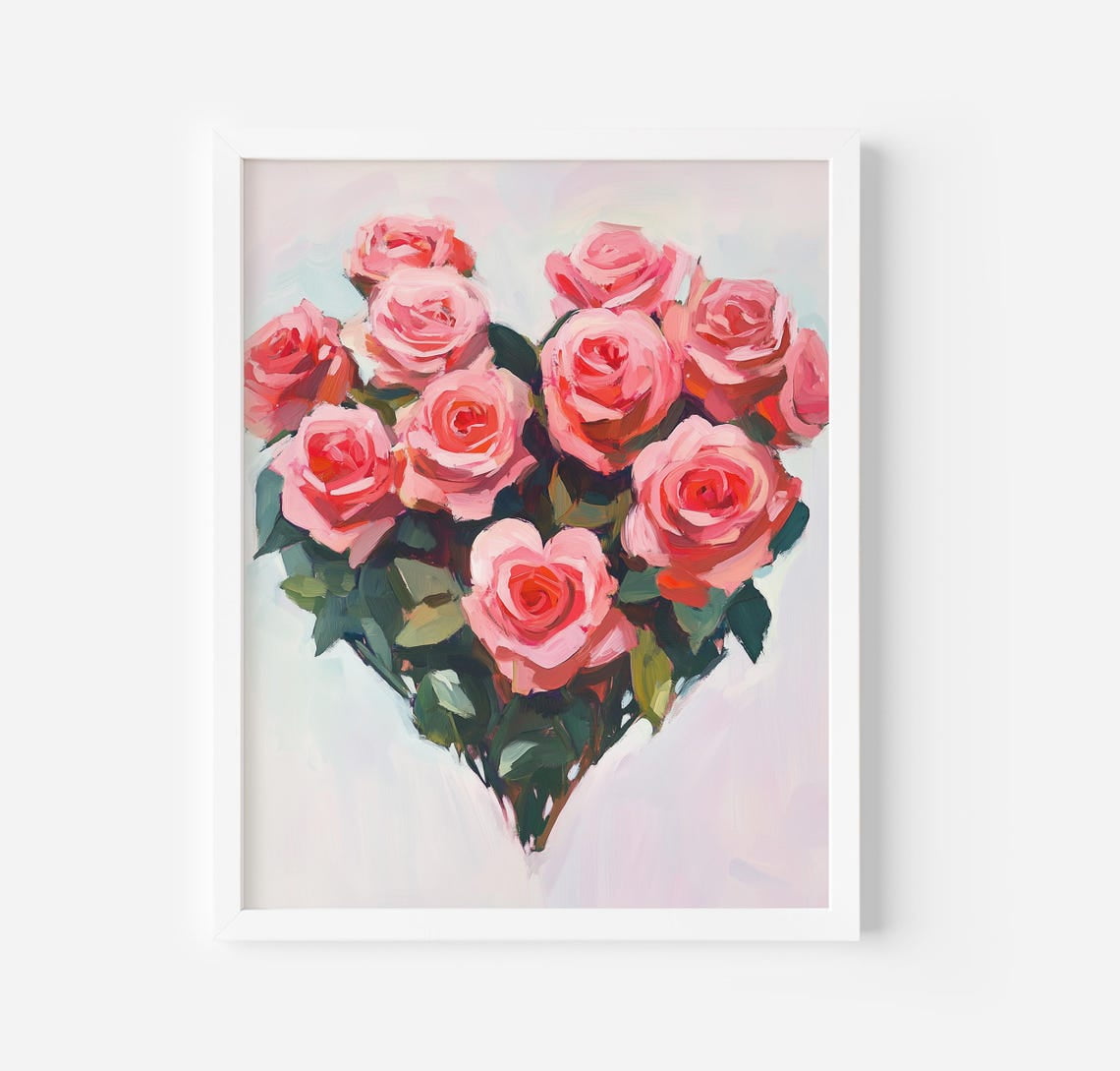 Pink Roses Bouquet Poster Trendy Floral Wall Art, Unframed Canvas Size ...