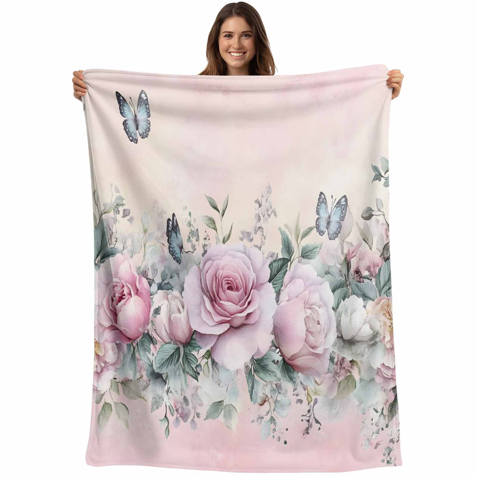 Pink Roses Floral Blanket Soft Cozy Warm Throw Blanket for Couch, Plush ...