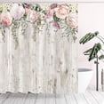 Pink Roses Flower Shower Curtain Sets, Blossoming Floral on Rutic Grey ...