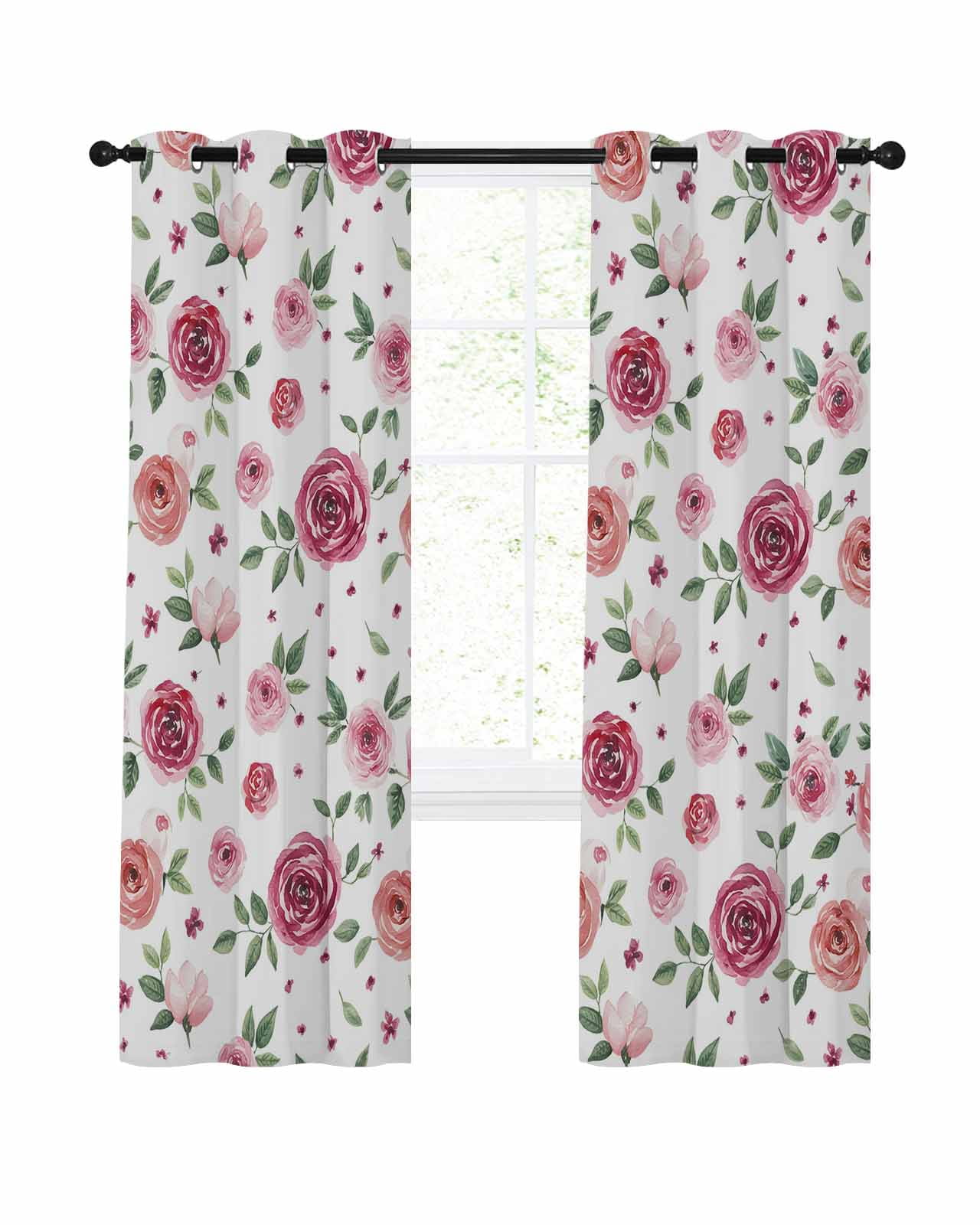 Pink Roses Flowers Blackout Curtains 84 Inches Length, Botanical Floral ...