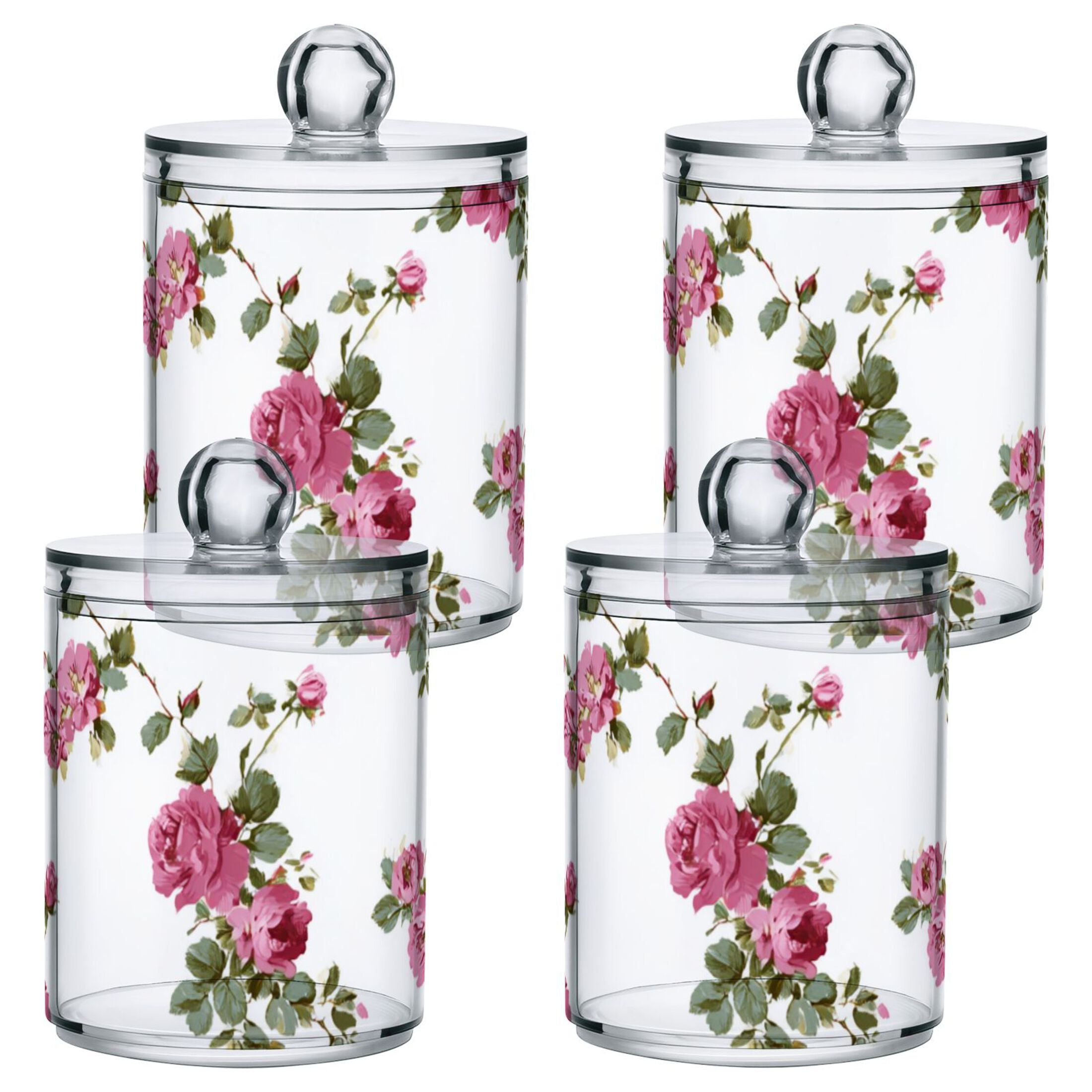 Pink Roses Leaves White Background Translucent Plastic Cans Storage ...