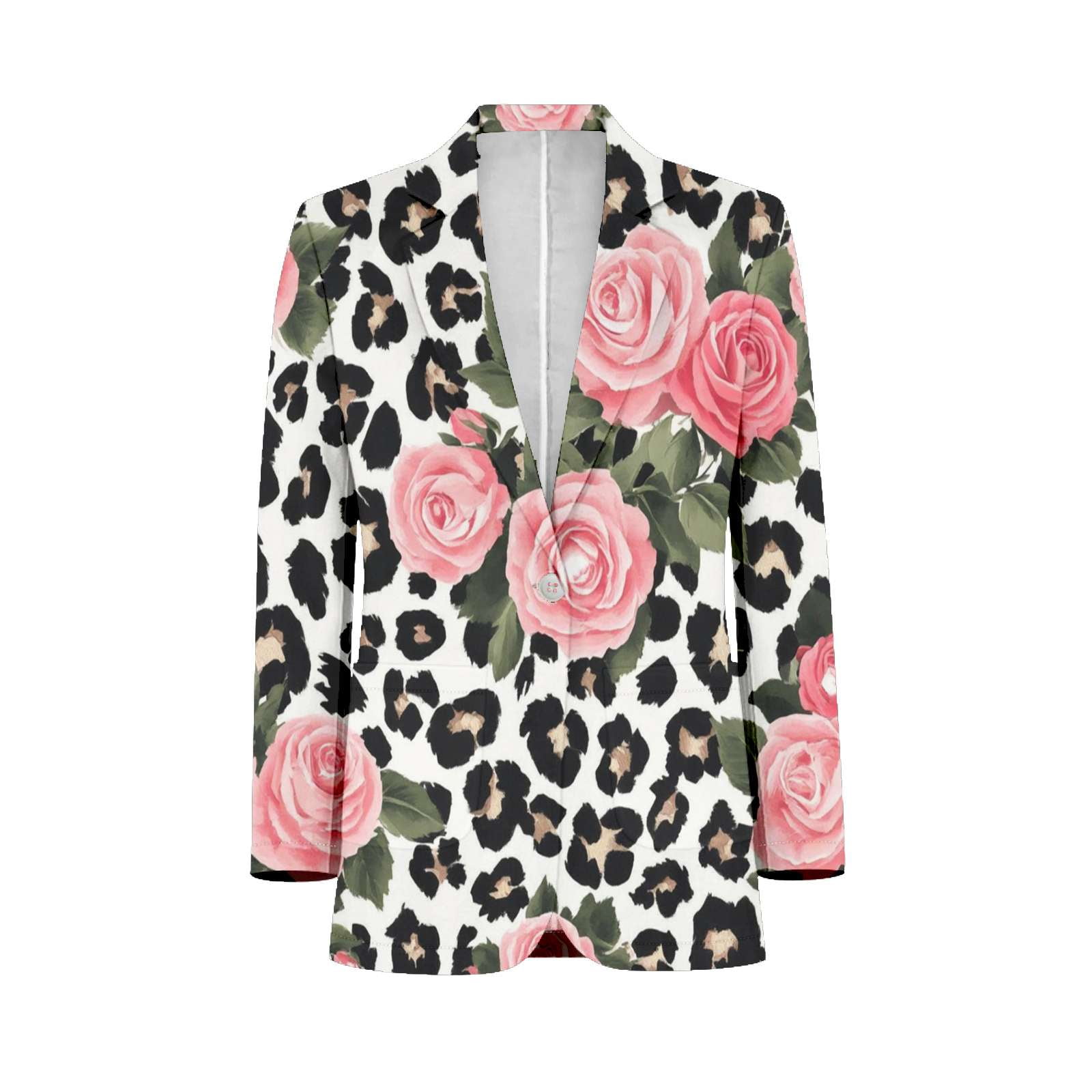 Pink Roses Leopard Print Fabric Mens Suits Shawl Collar Slim Fit Suit ...