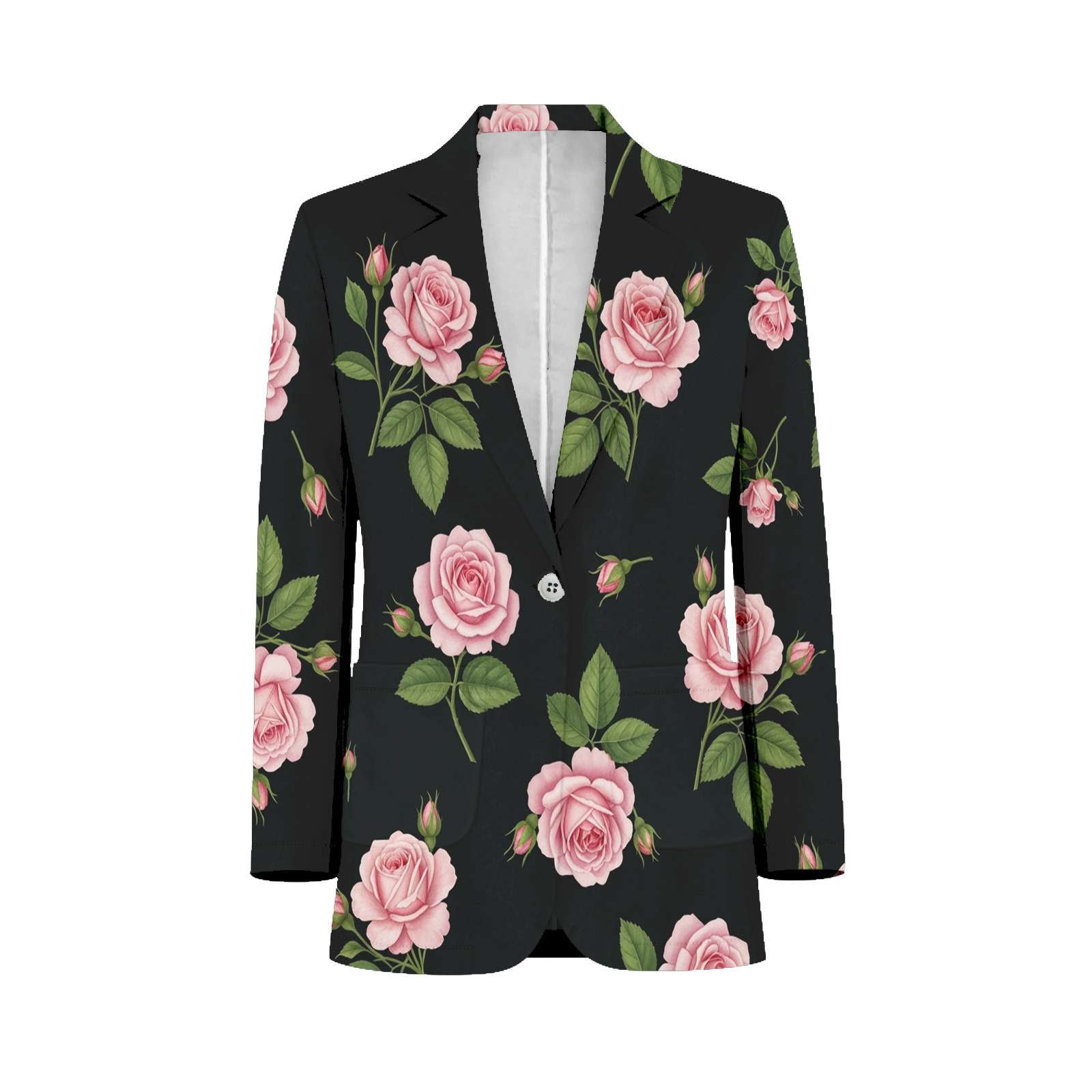 Pink Roses On Black Customized Men's Suits full man Shawl Collar ...