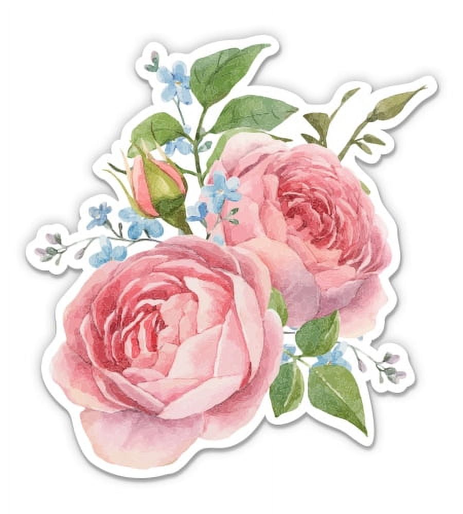 Pink Roses Painted - 3" Vinyl Sticker - For Car Laptop I-Pad Phone ...